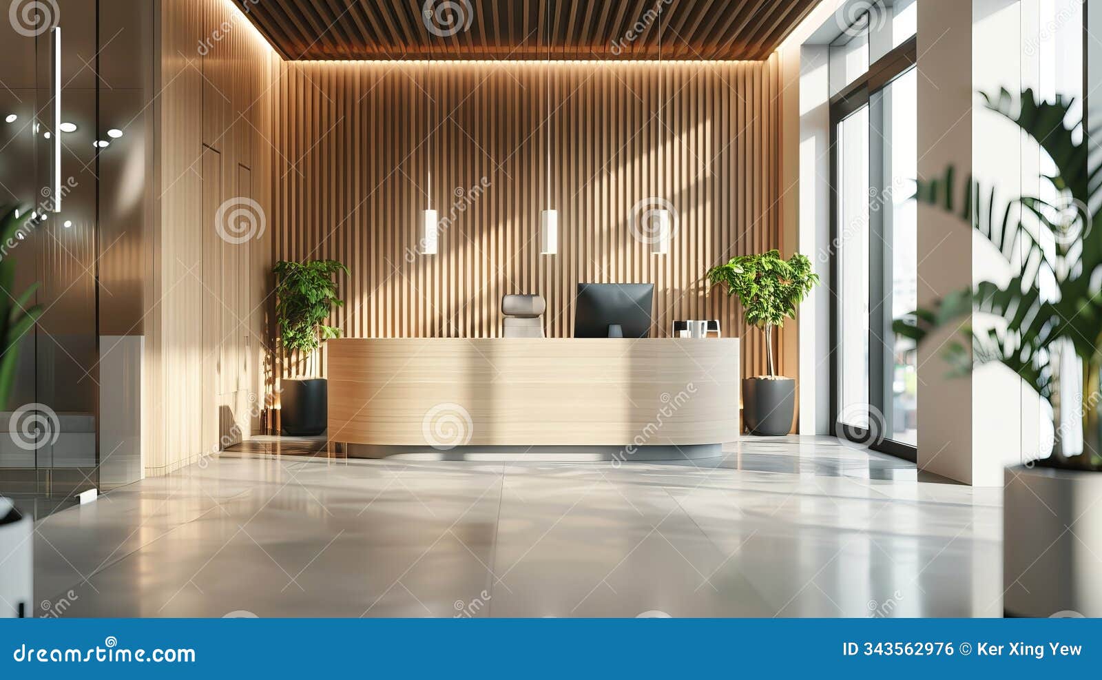 Office Reception Area with a Professional Receptionist Welcoming ...