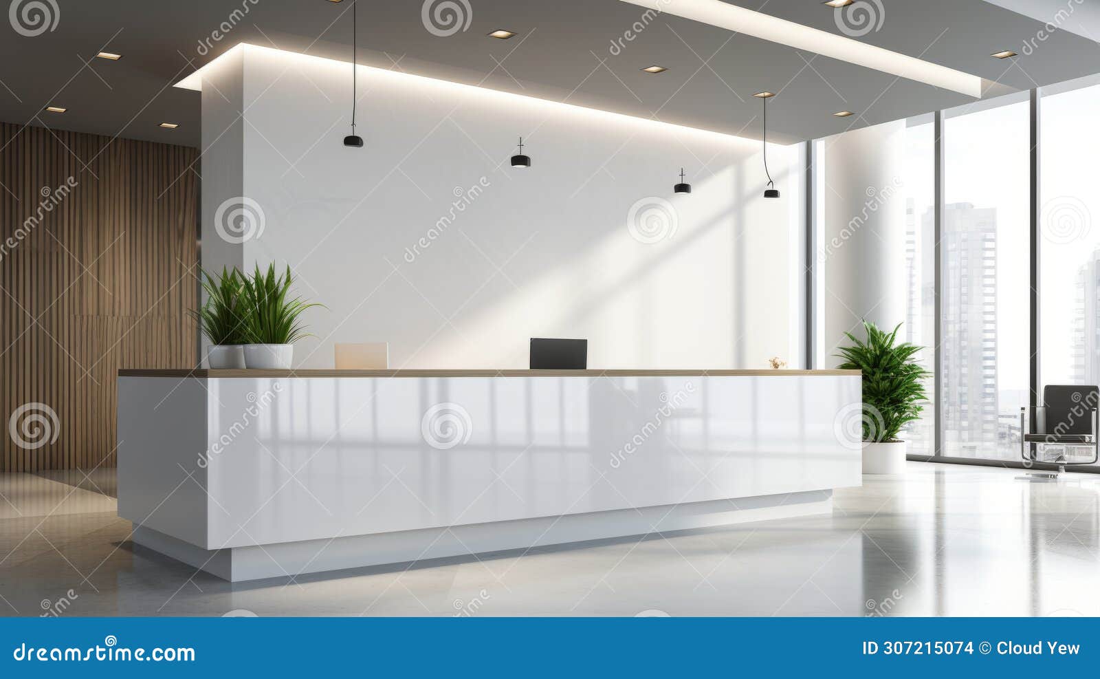 An Office Reception Area with a Sleek, Contemporary Design Stock ...