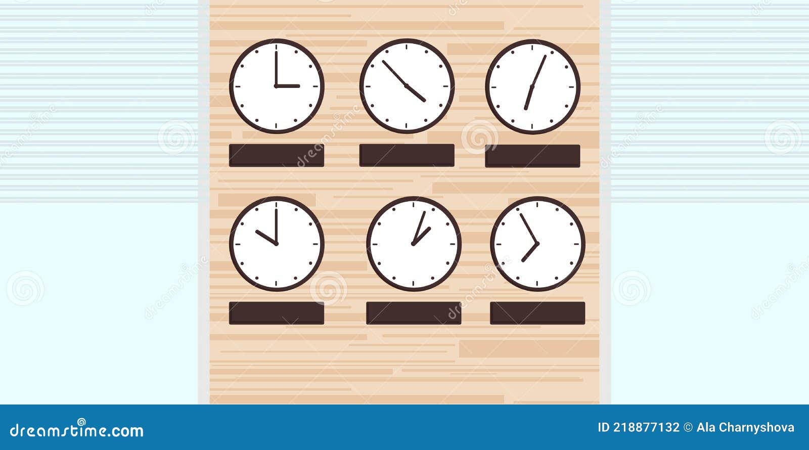 Office Reception Illustration. There are Two Rows of Clocks Hanging on ...