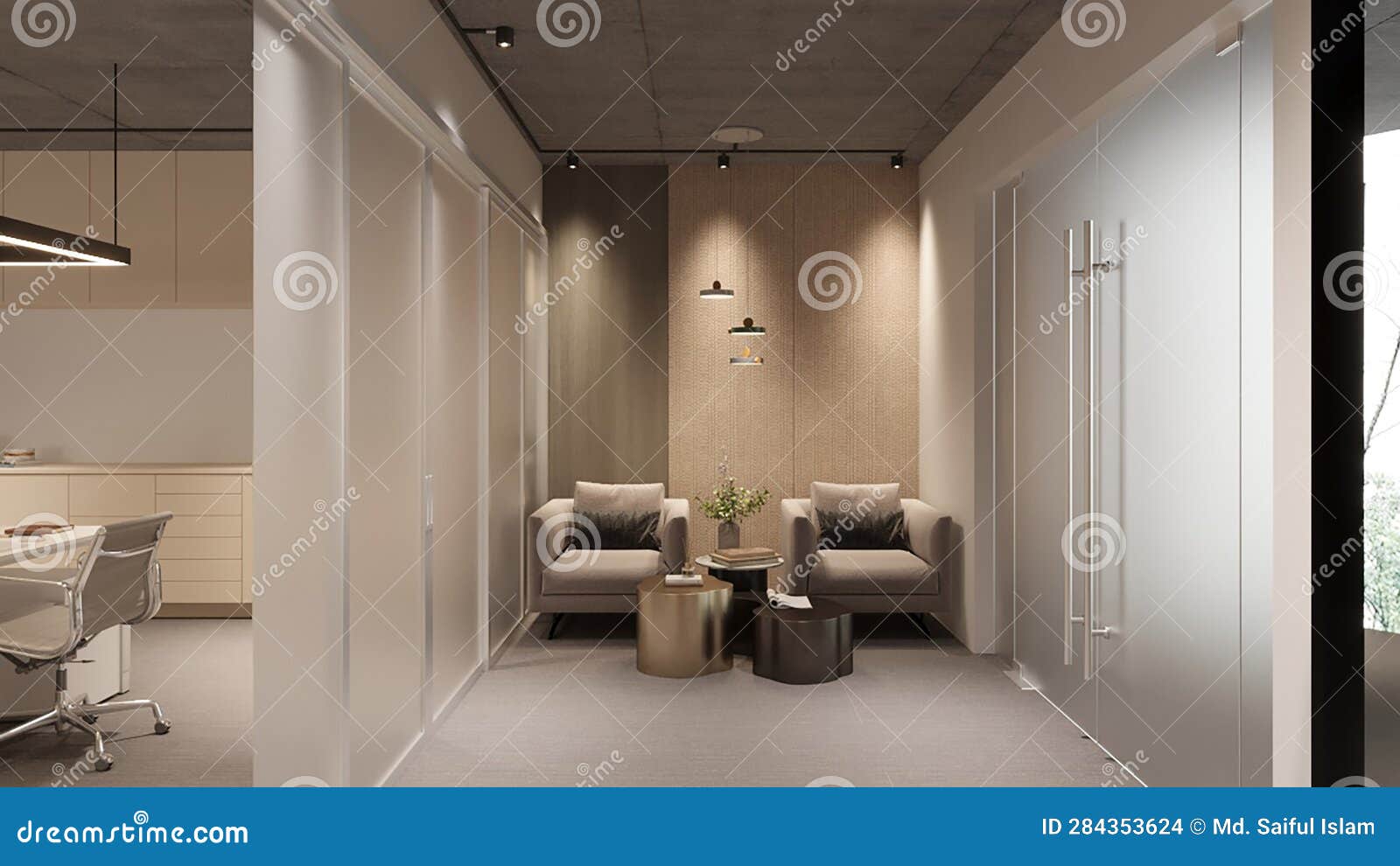 Office Reception Interior Design with Sofa Set Stock Illustration ...