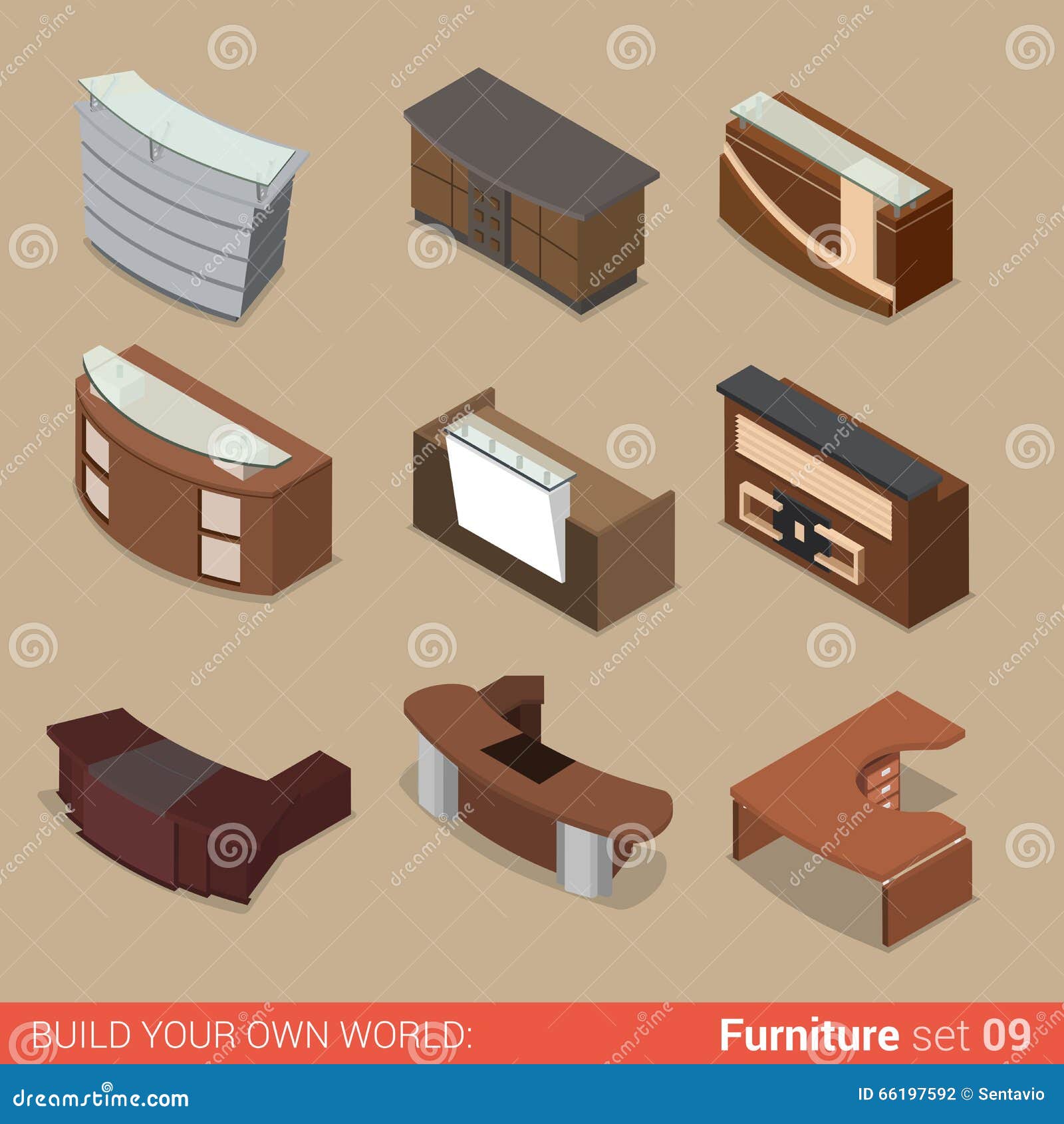 Office Reception Table Room Flat Vector Isometric Furniture Stock ...