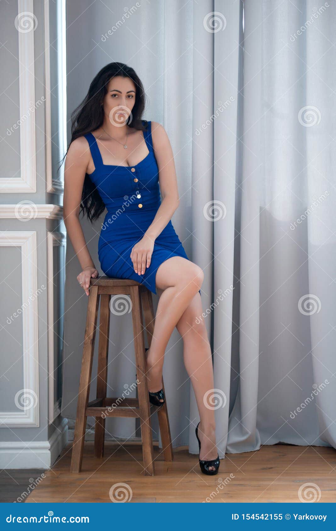 Office Romance In The Workplace Seductive Businesswoman Secretary In Blue Dress Sitting On A 1423