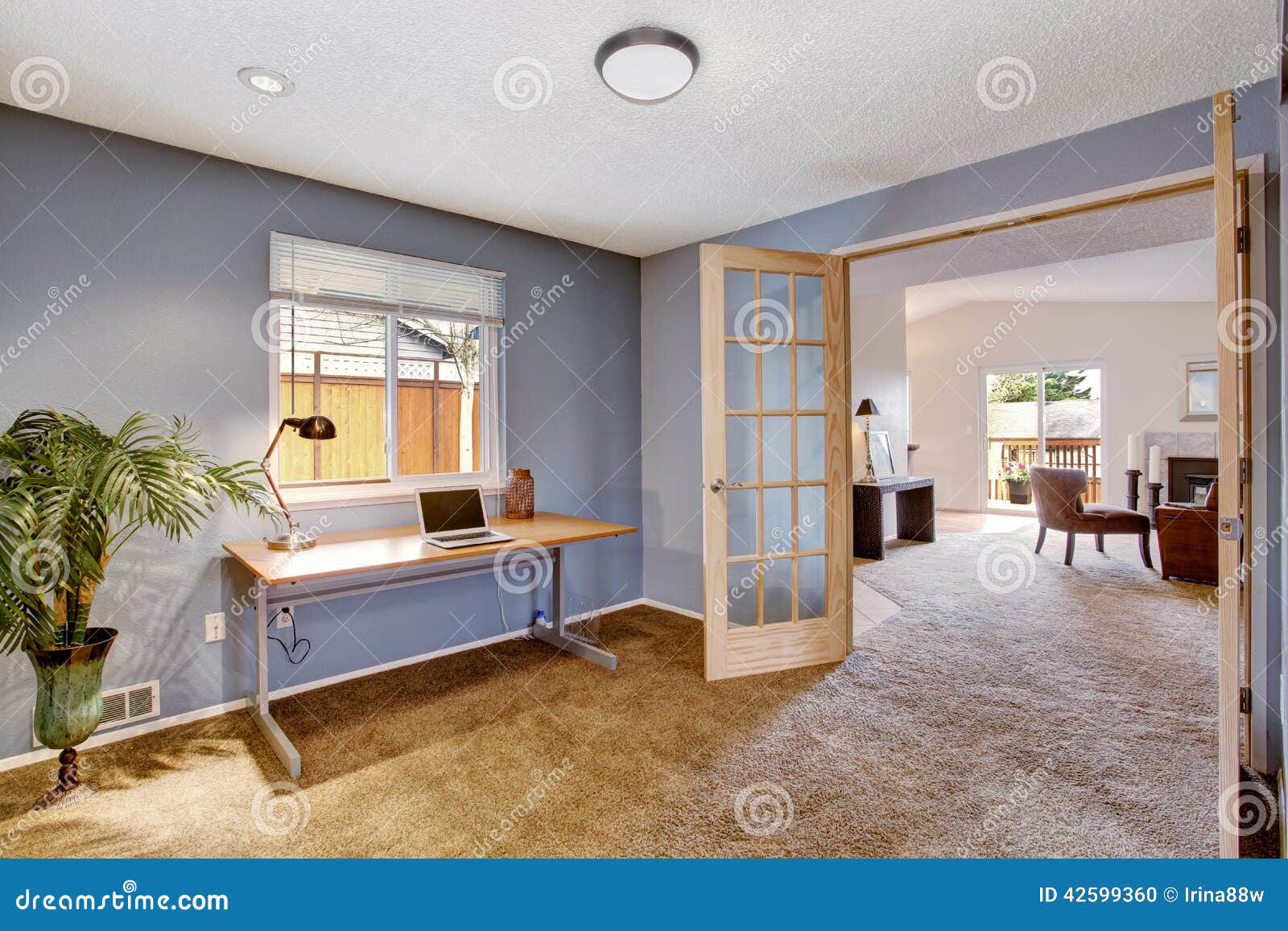 Office Room Interior in Light Lavender Stock Photo - Image of door ...