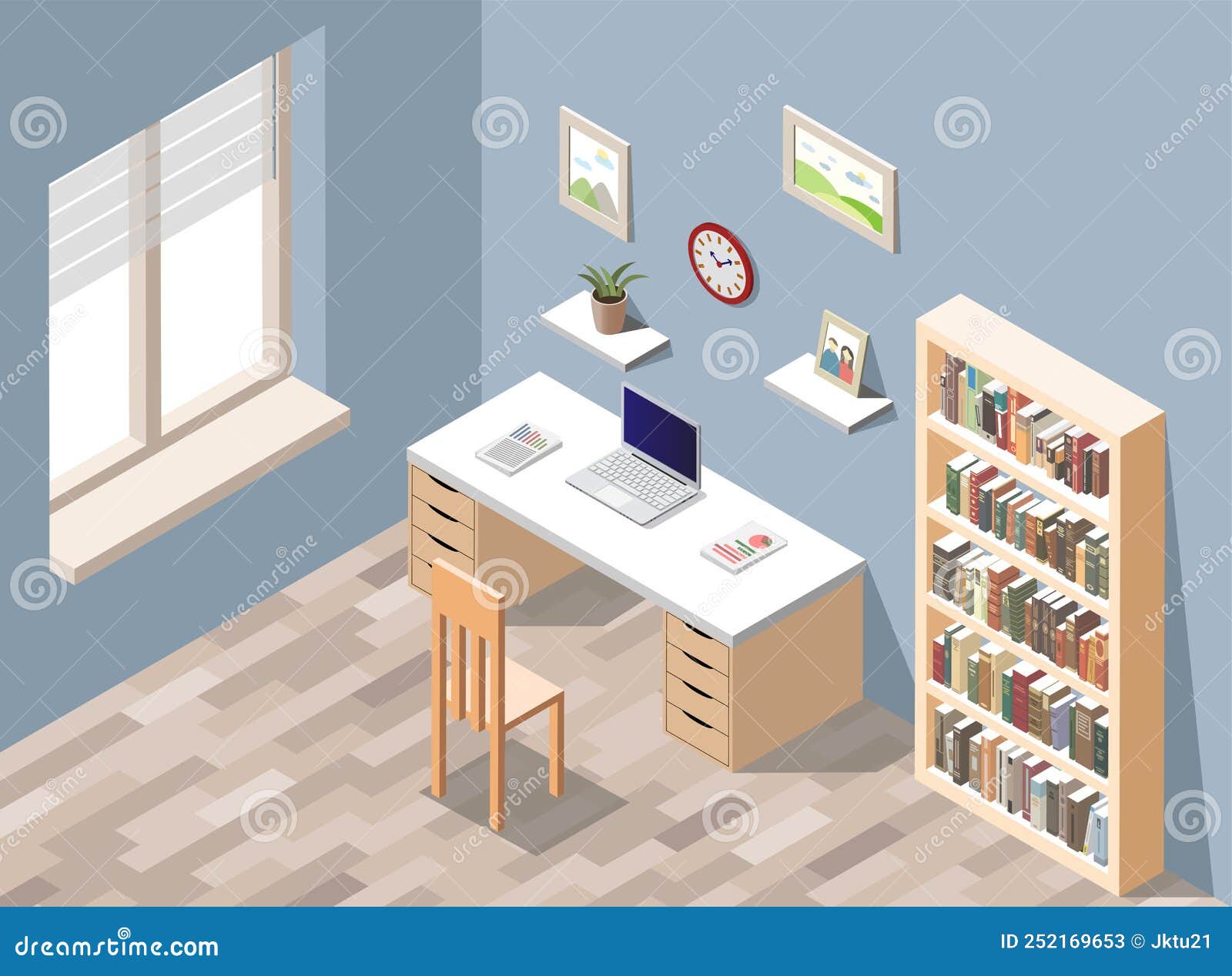 Office Room Interior Vector Isometric Illustration Stock Vector ...