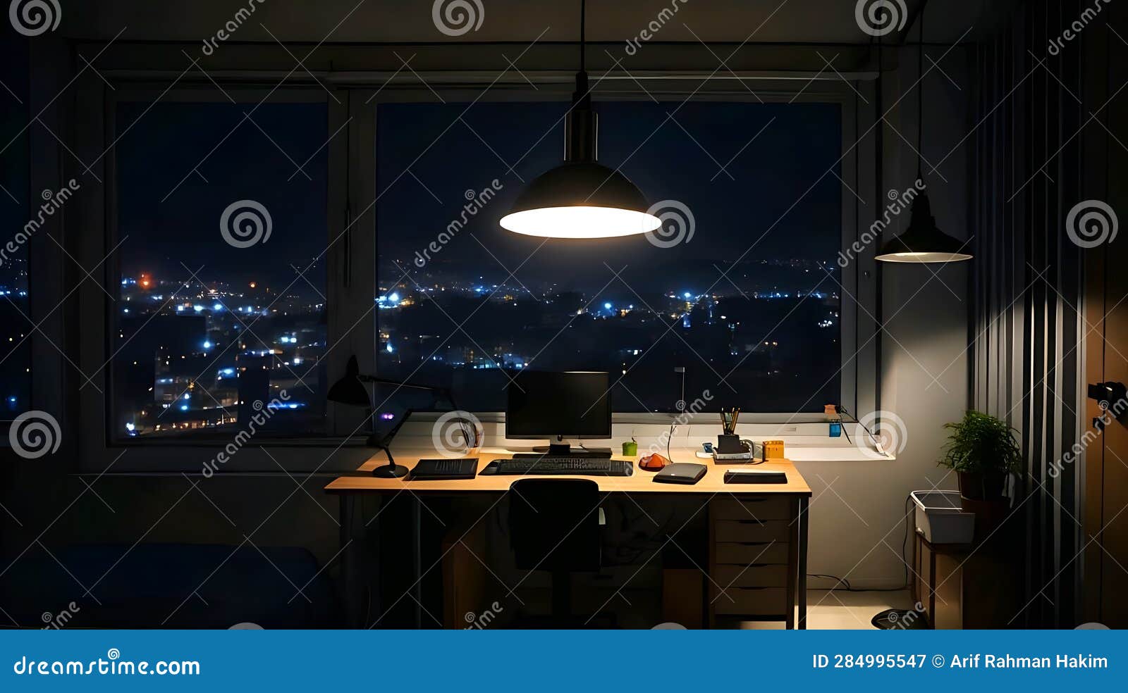 Office Room at Night when Work at Late Hour AI Generated Image Stock ...