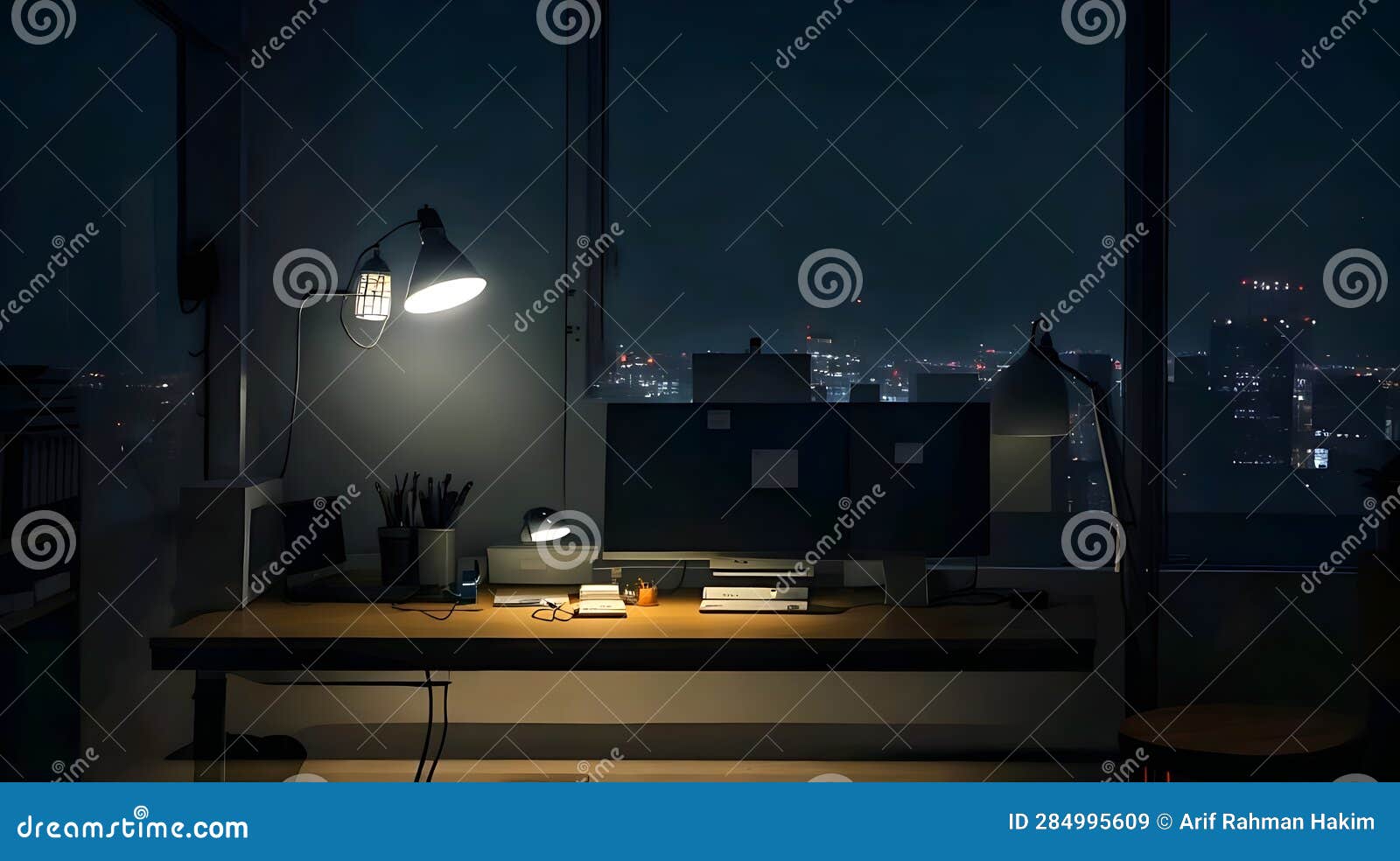 Office Room at Night when Work at Late Hour AI Generated Image Stock ...