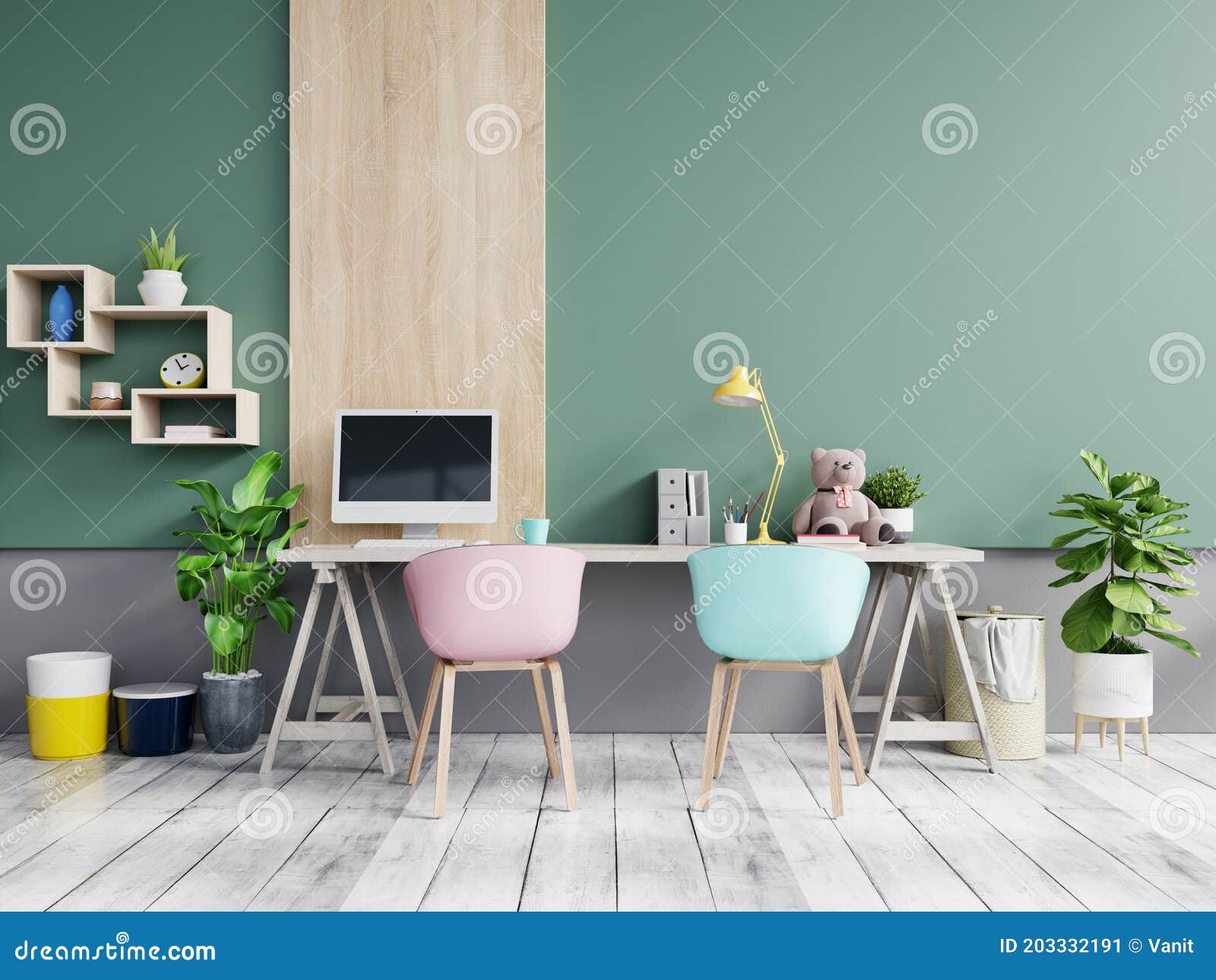 Office Room with a Pastel Background Stock Illustration - Illustration ...