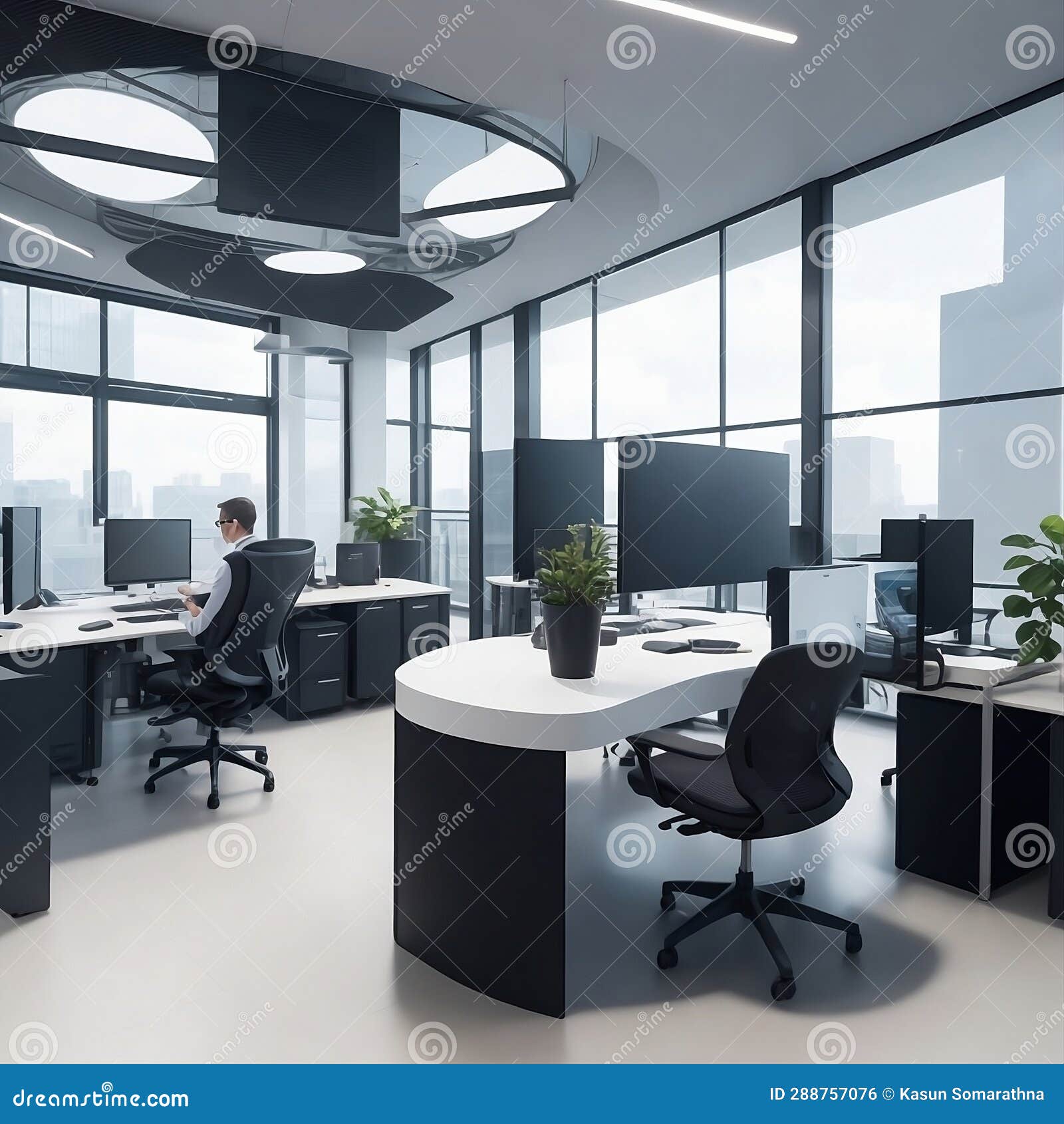 Office Room Render Design , Table , Chair ,display Stock Photo - Image ...