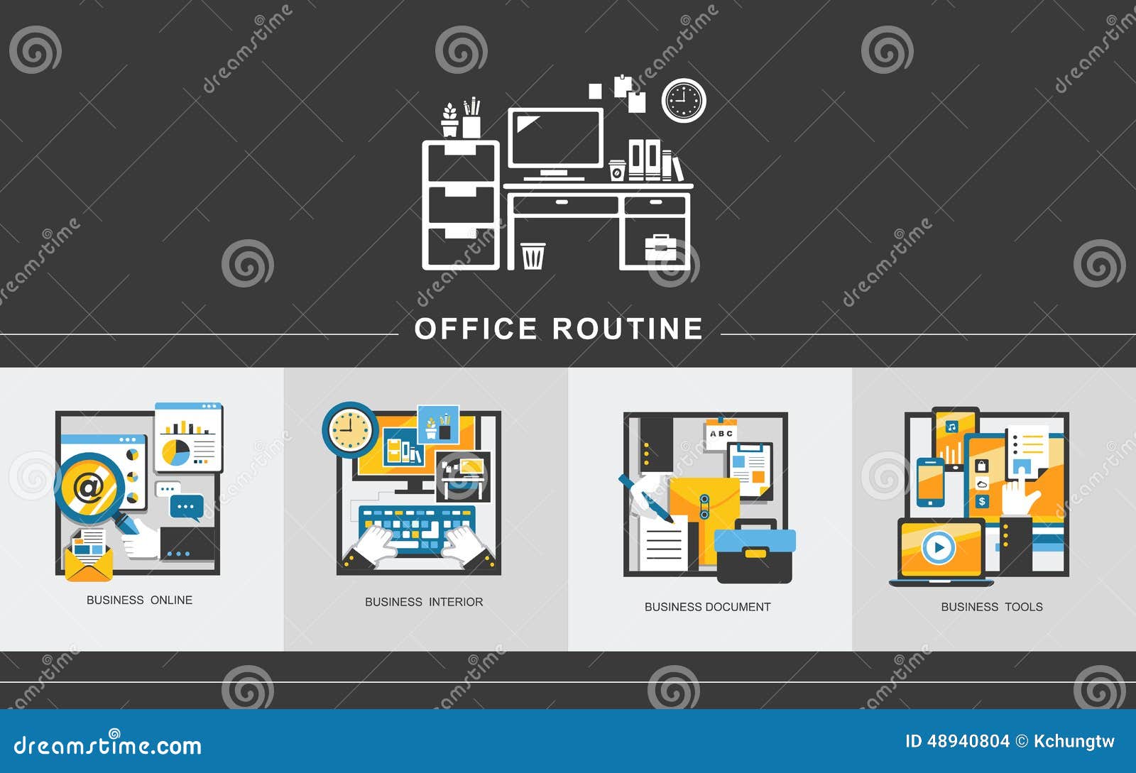 Office Routine Concept in Flat Design Stock Vector - Illustration of ...