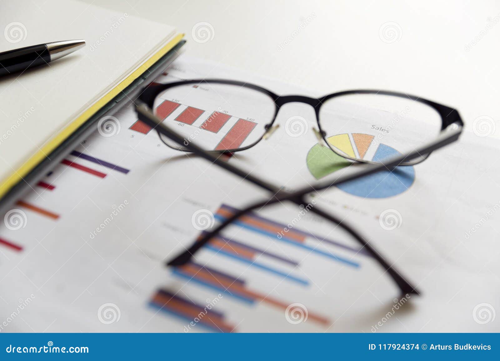 Office Scene: Financial Graphs and Charts. Financial Data Concept Stock ...