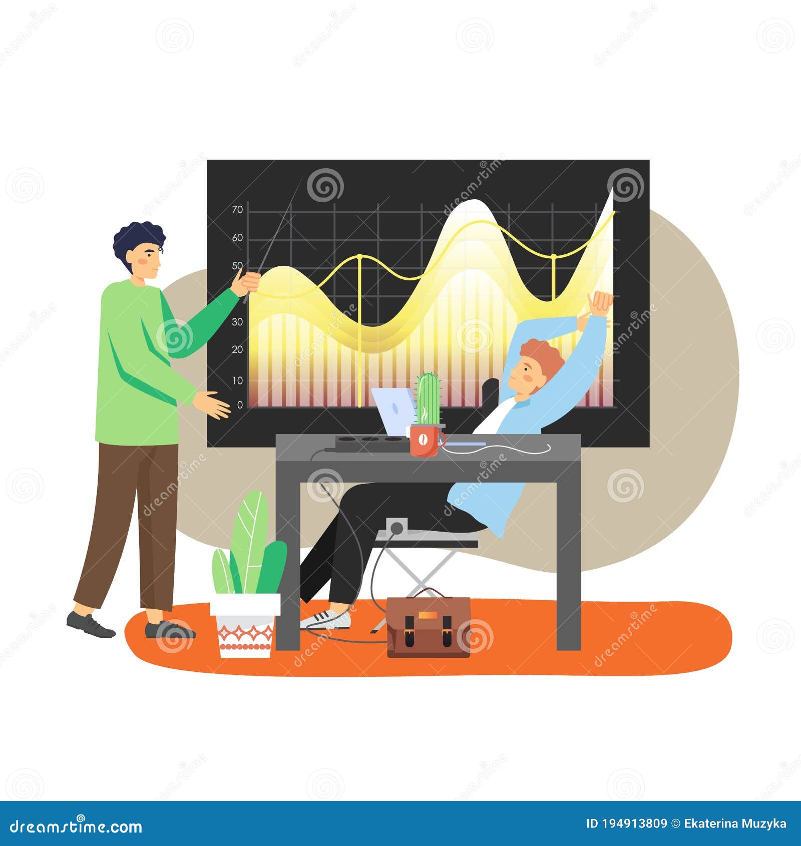 Office Scene with Modern Workplace, Two Business Men Colleagues ...