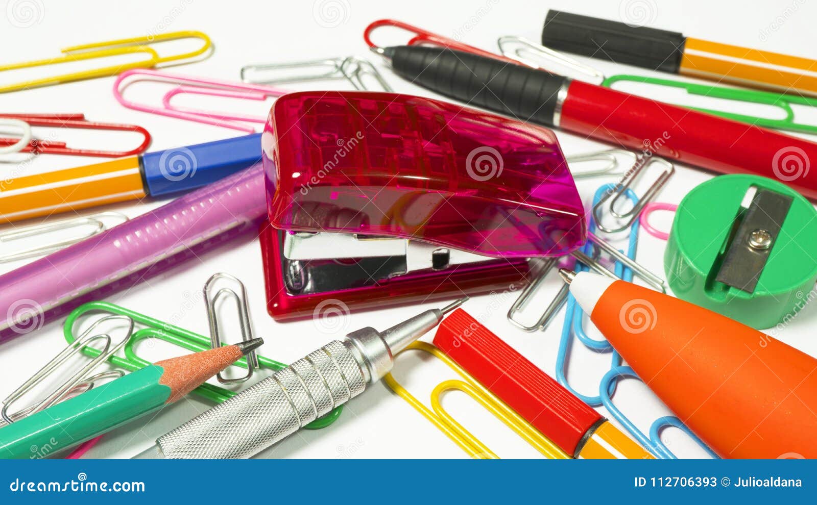 Office and School Supplies, Colorful Objects Placed on a White ...