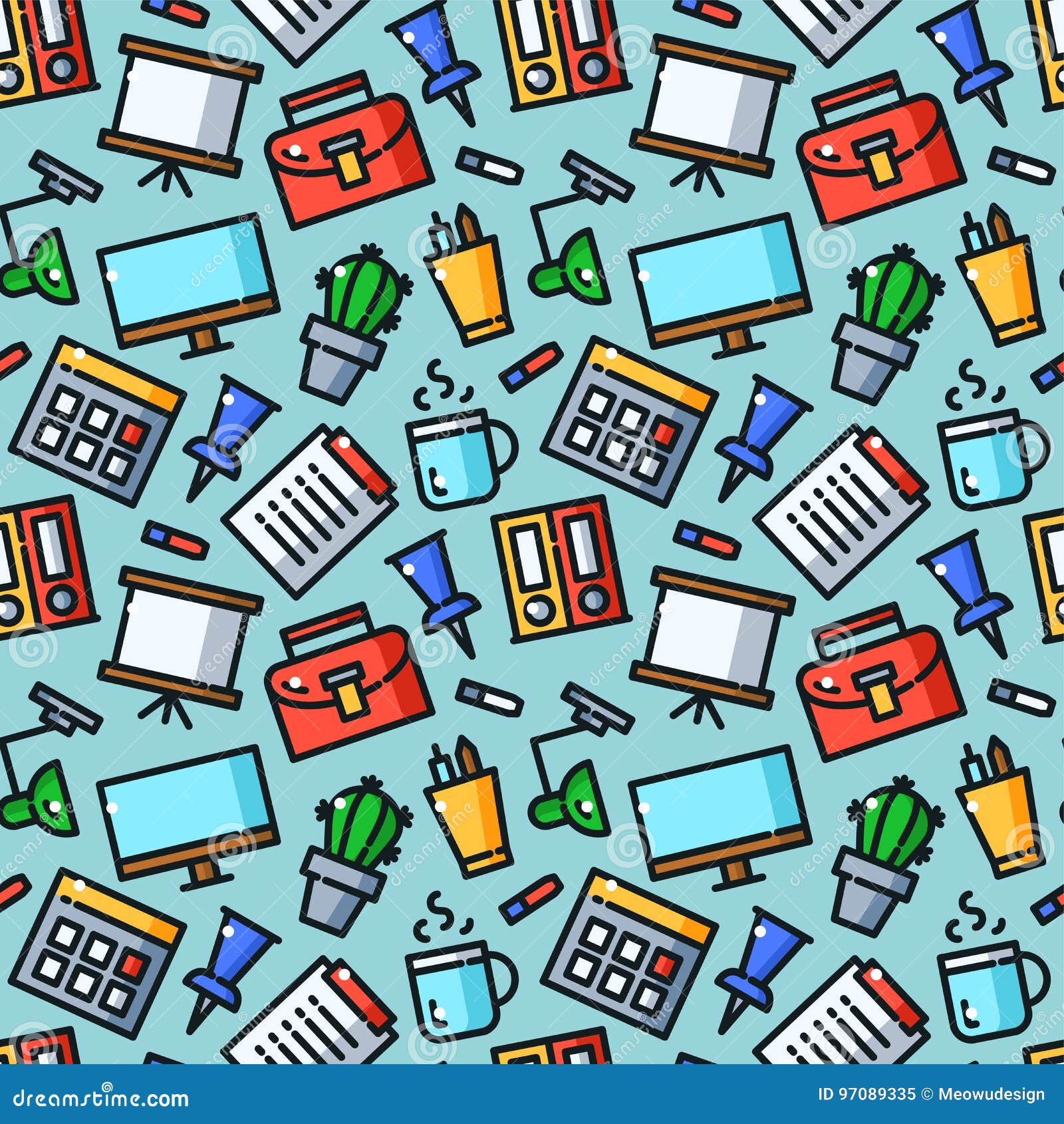 Office Seamless Pattern Vector Illustration Stock Vector - Illustration ...