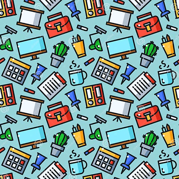 Office Seamless Pattern Vector Illustration Stock Vector - Illustration ...
