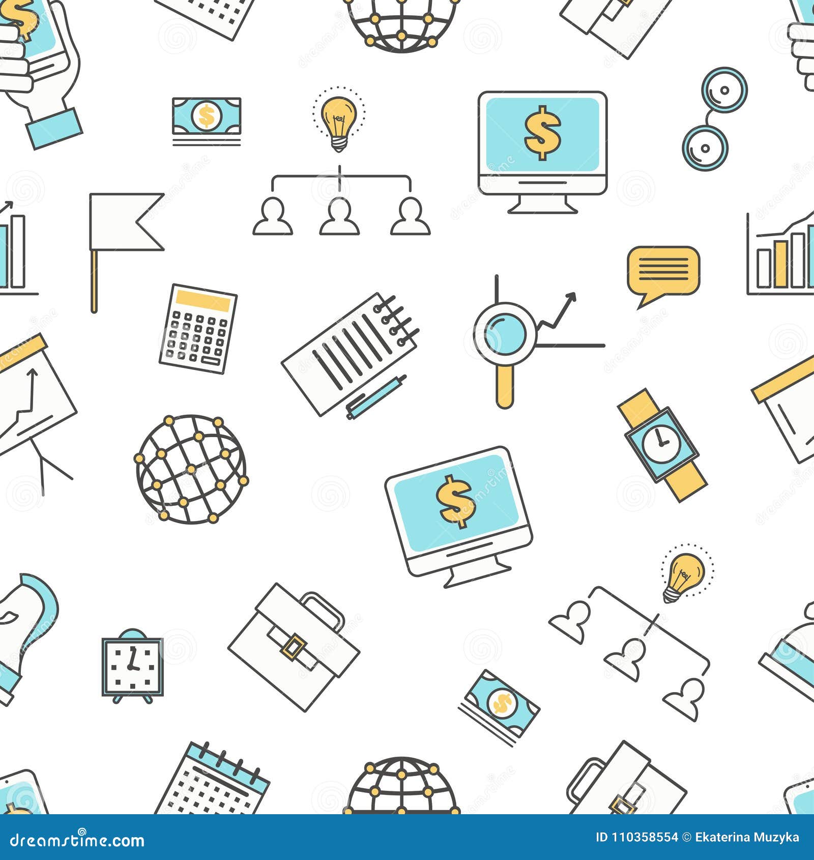 Office Seamless Pattern, Vector Modern Thin Line Flat Design Stock ...