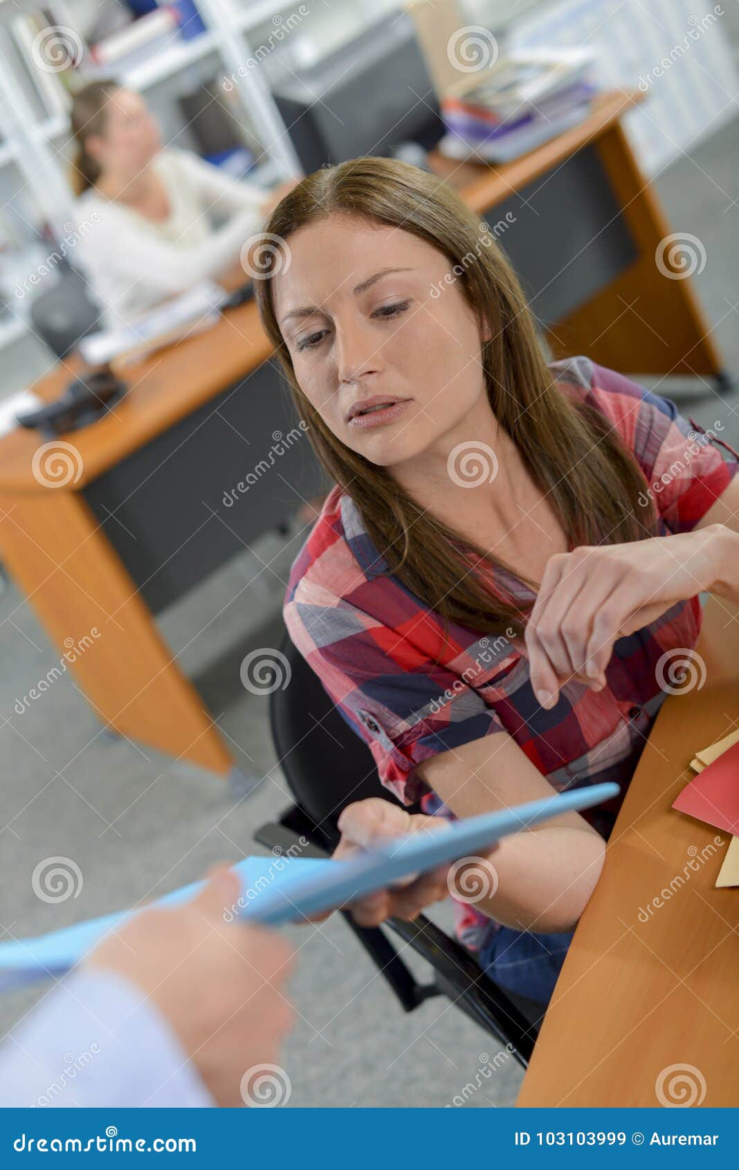 Office Secretary Receiving File Stock Image - Image of reflecting ...