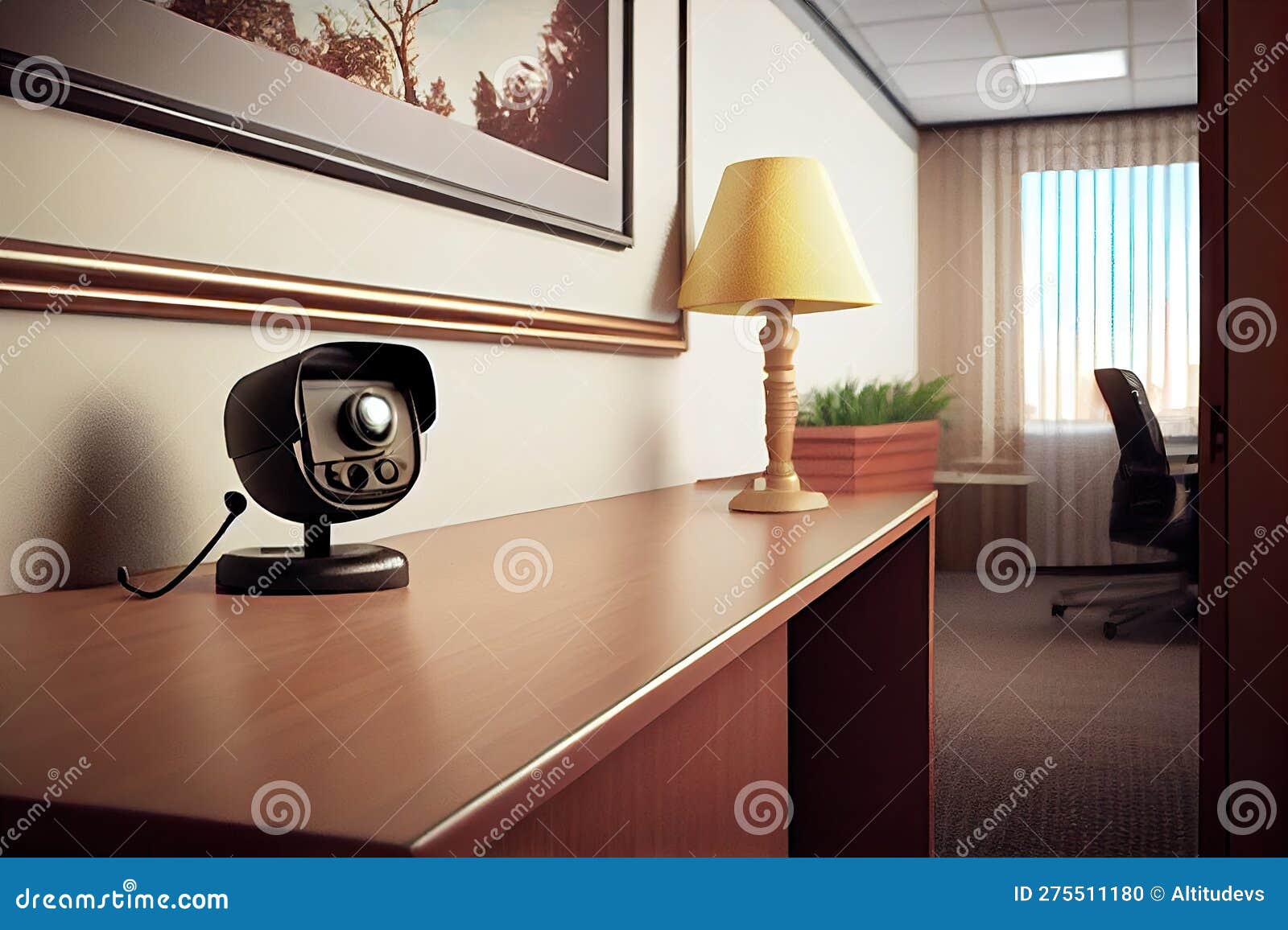 Office Security Camera, Capturing Intruder Sneaking Past Reception Desk ...