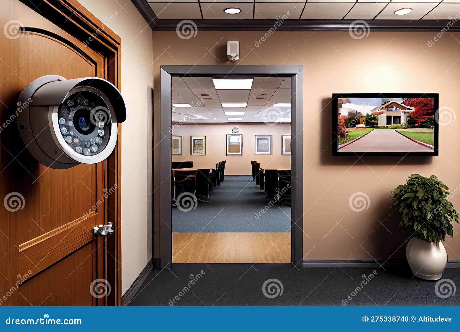 Office Security Camera, Showing View of Reception Area and Front Door ...