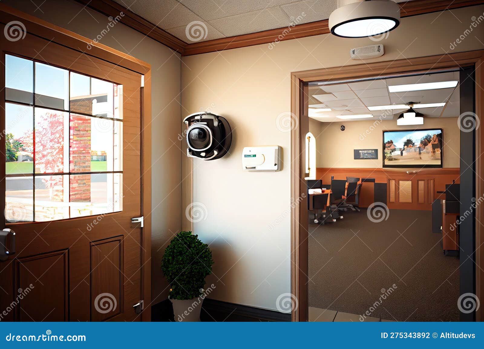 Office Security Camera, Showing View of Reception Area and Front Door ...