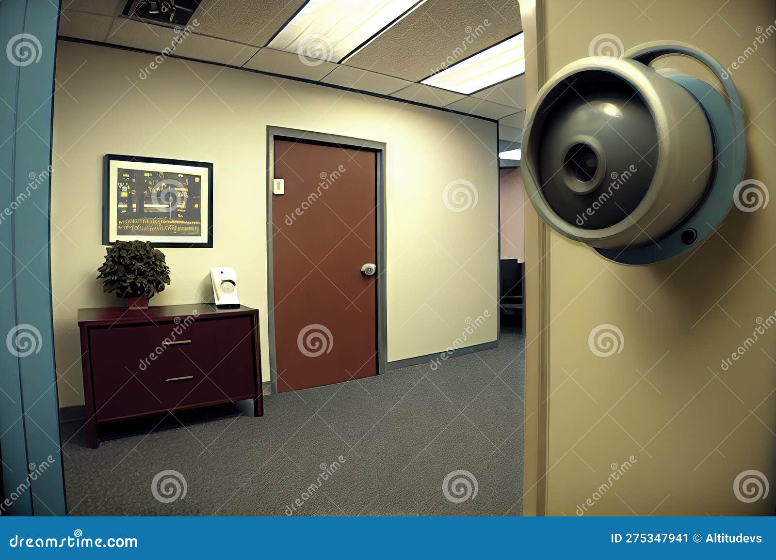 Office Security Camera, Showing View of Reception Area and Front Door ...
