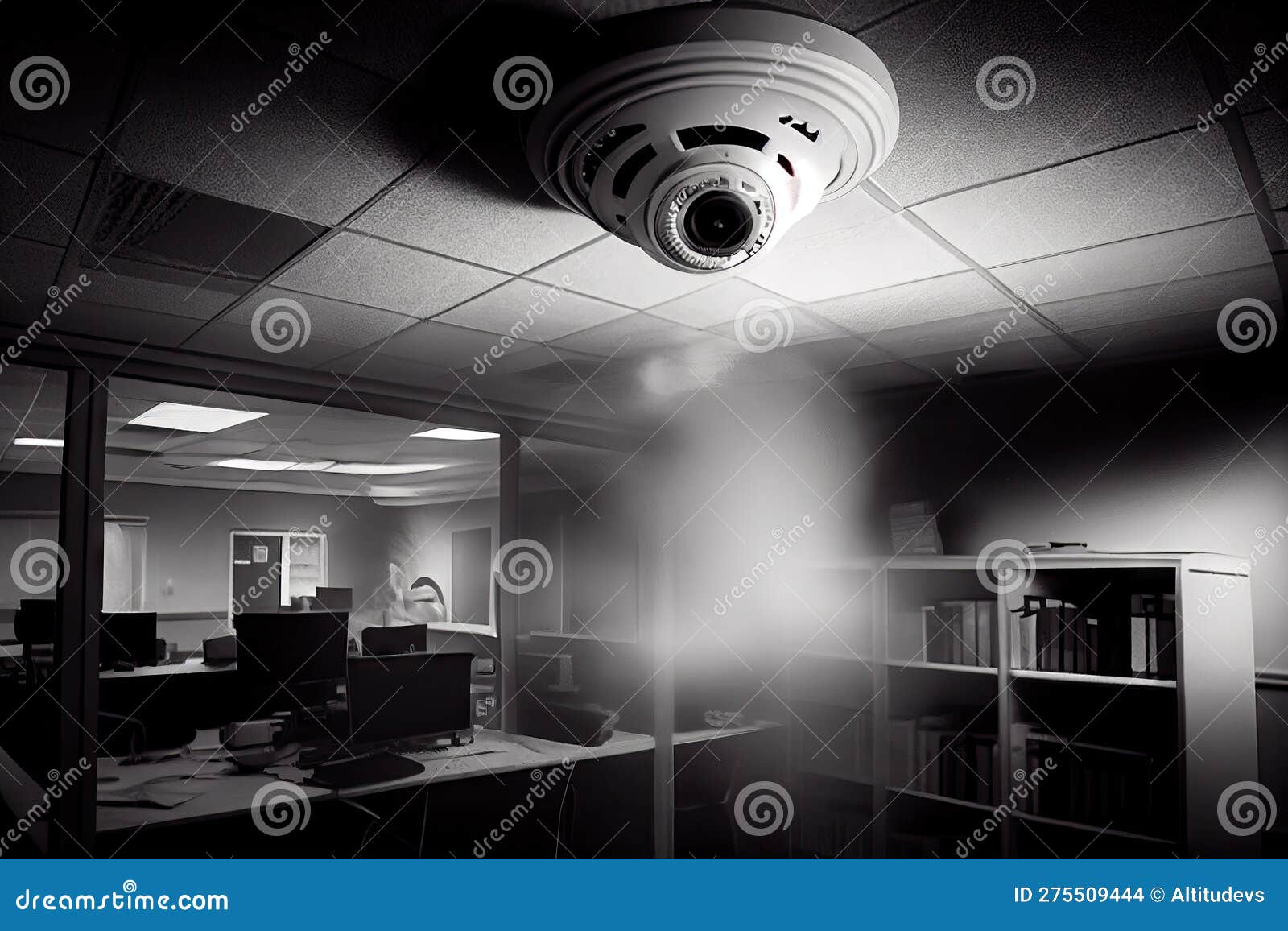 Office Security Camera View of Smoke Detector Going Off in the Middle ...