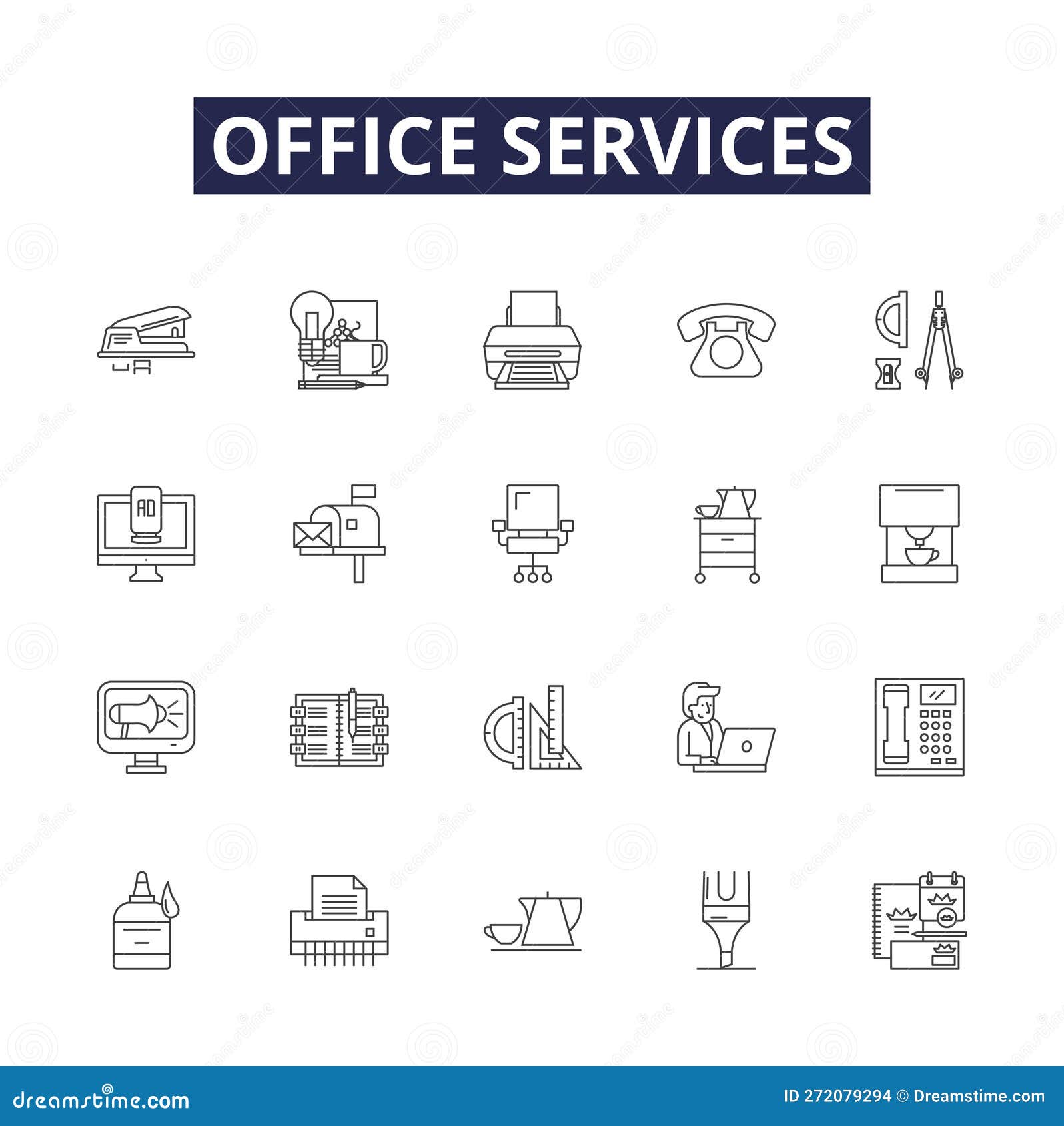 Office Services Line Vector Icons and Signs. Services, Admin ...