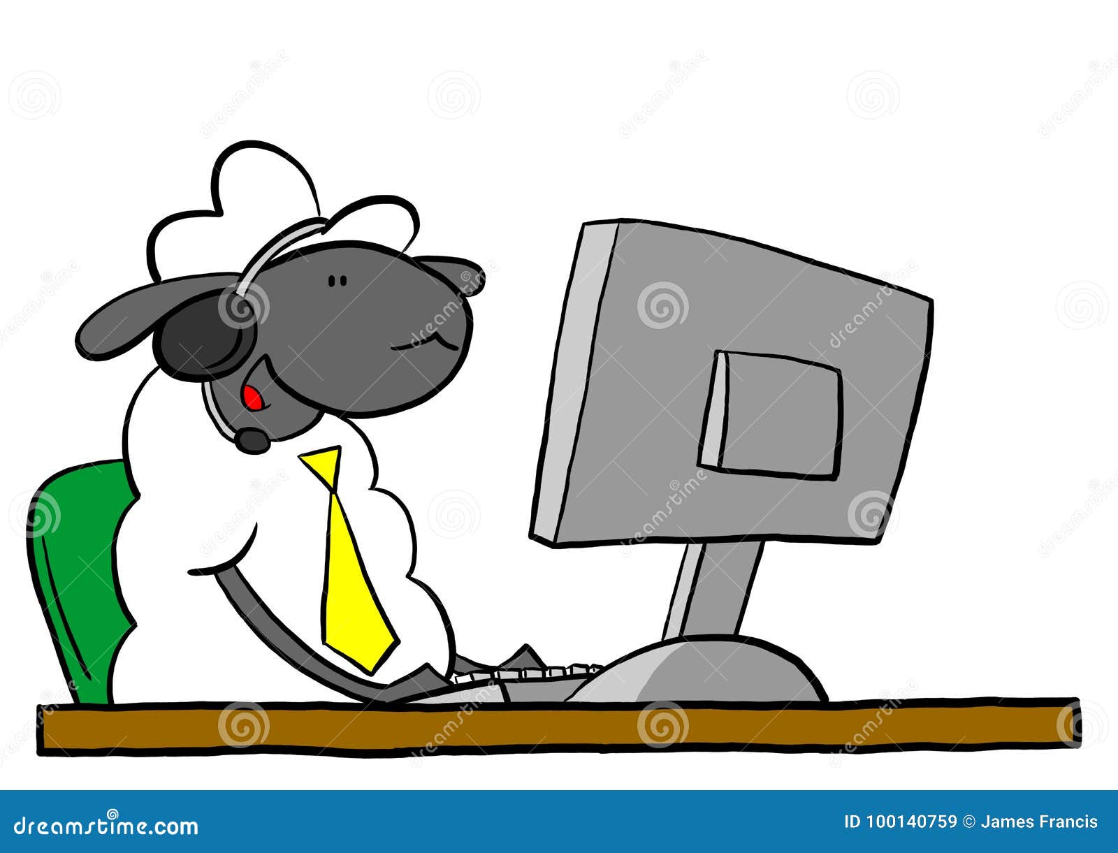 Office Sheep Talking on Headset Stock Illustration - Illustration of ...