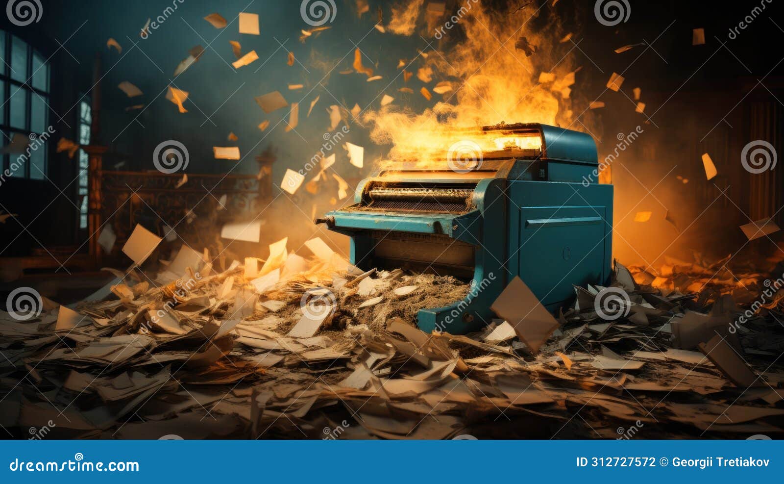 Office Shredder Overflowing with Shredded Paper Stock Illustration ...