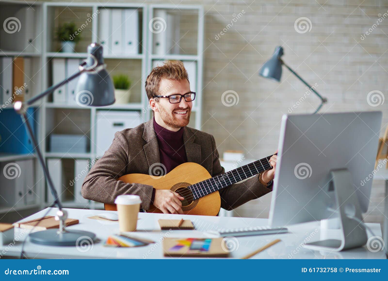 Office singer stock photo. Image of break, musician, eyeglasses - 61732758