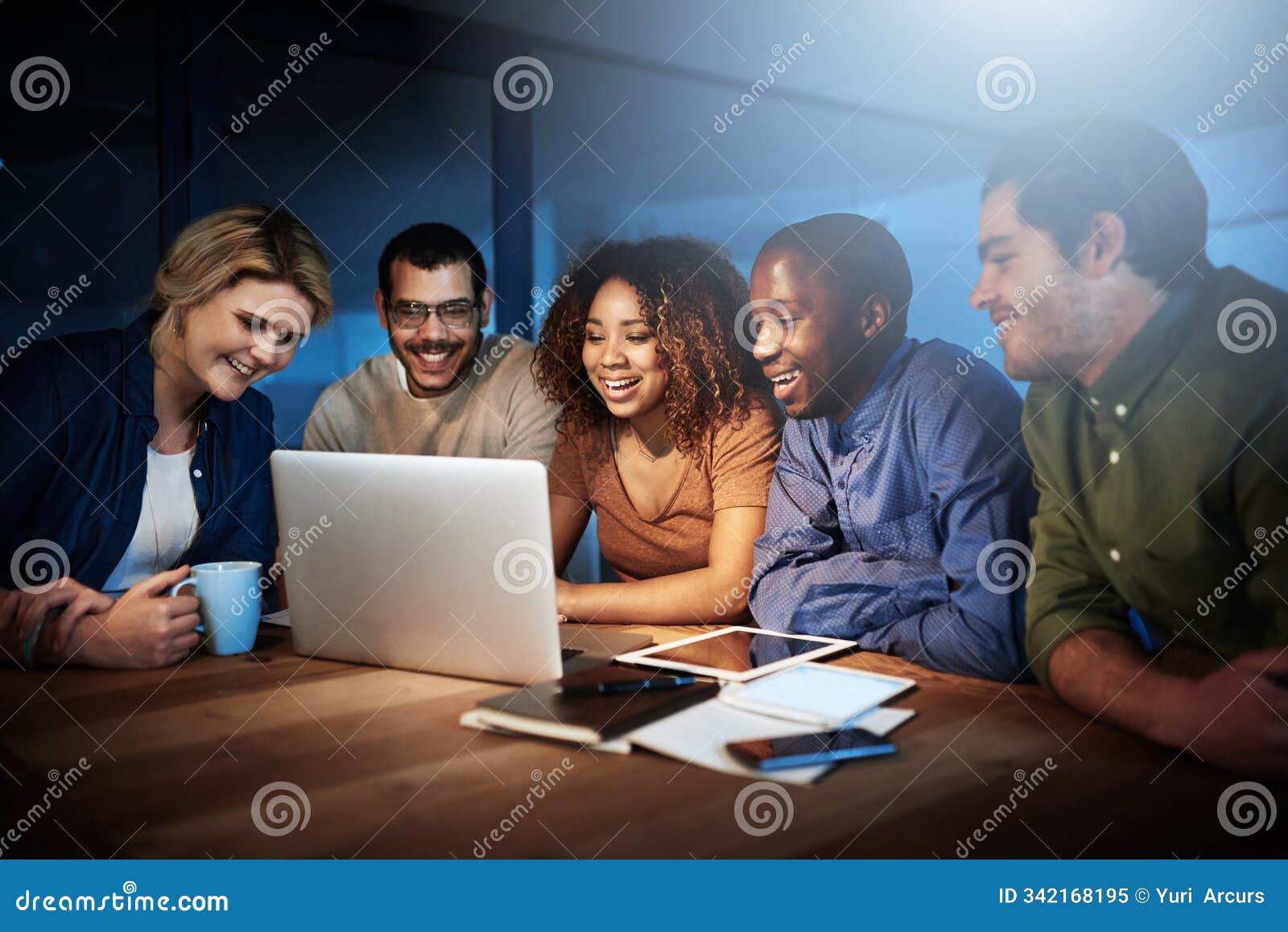 Office, Smile and Business People with Meeting by Laptop for Server ...