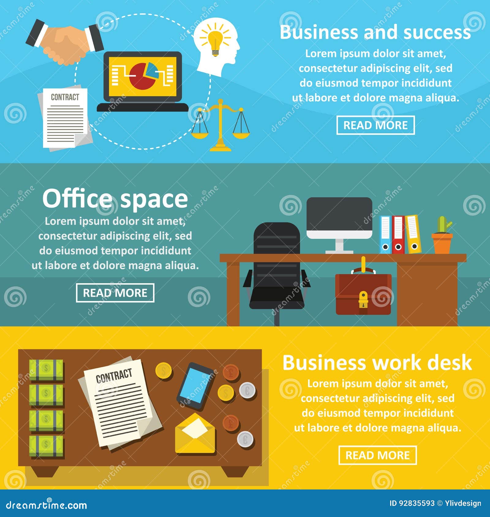 Office Space Banner Horizontal Set, Flat Style Stock Vector ...