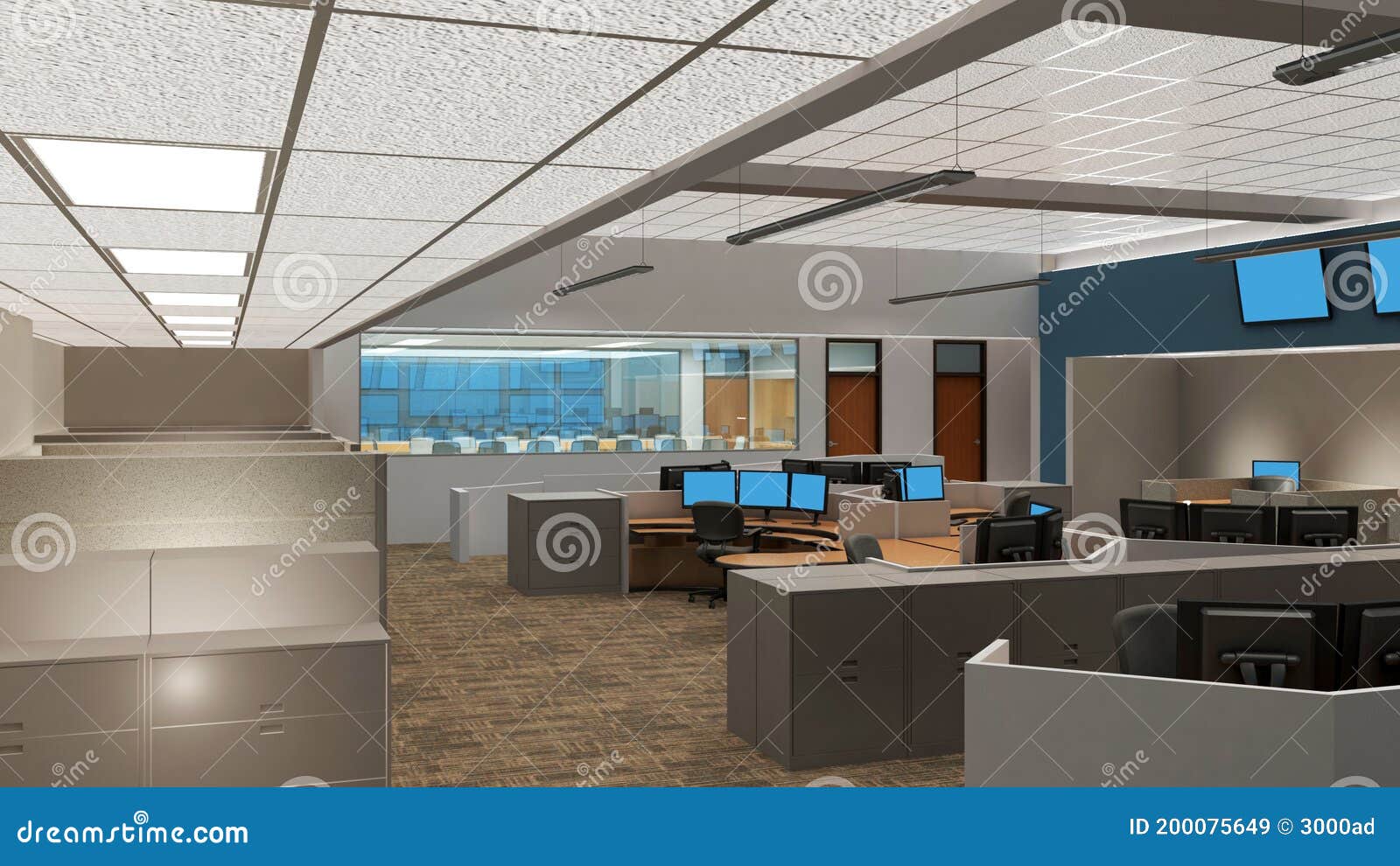 Office Space With Cubicles And Monitors Stock Illustration ...