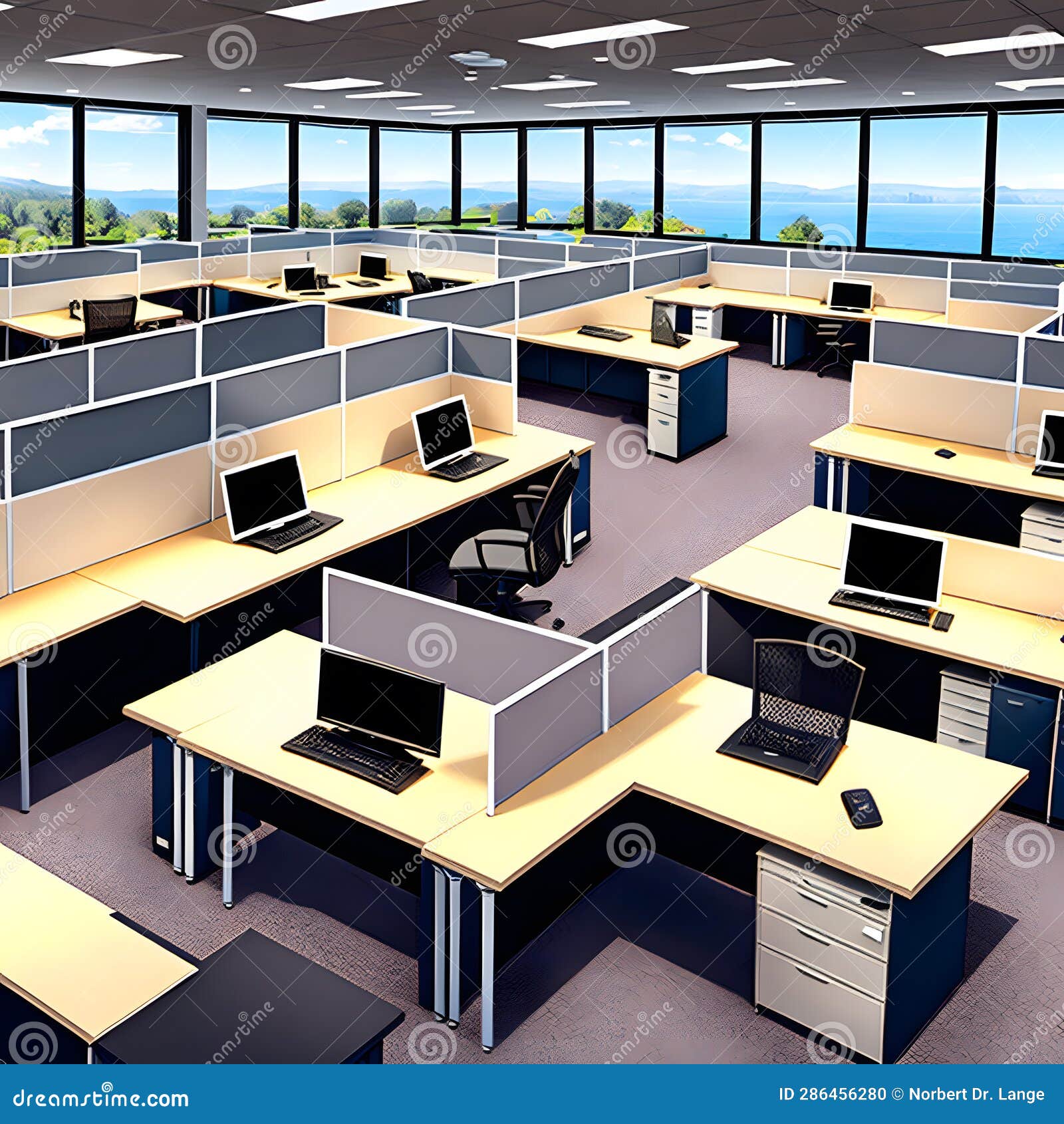 Office Space with Furniture, AI-Images Stock Photo - Image of calculate ...