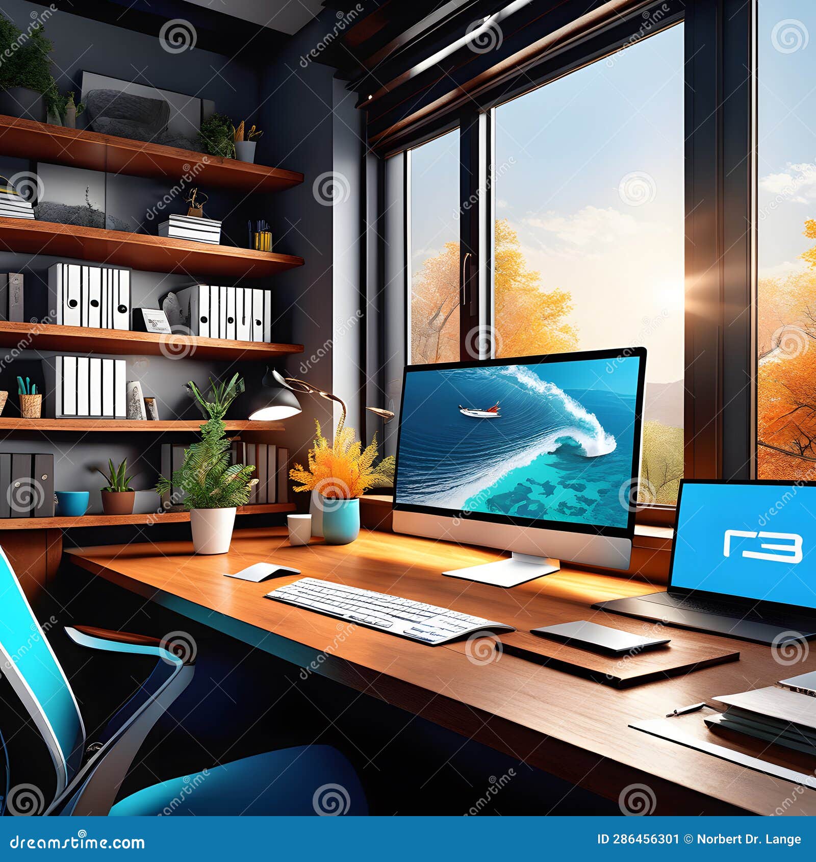 Office Space with Furniture, AI-Images Stock Illustration ...