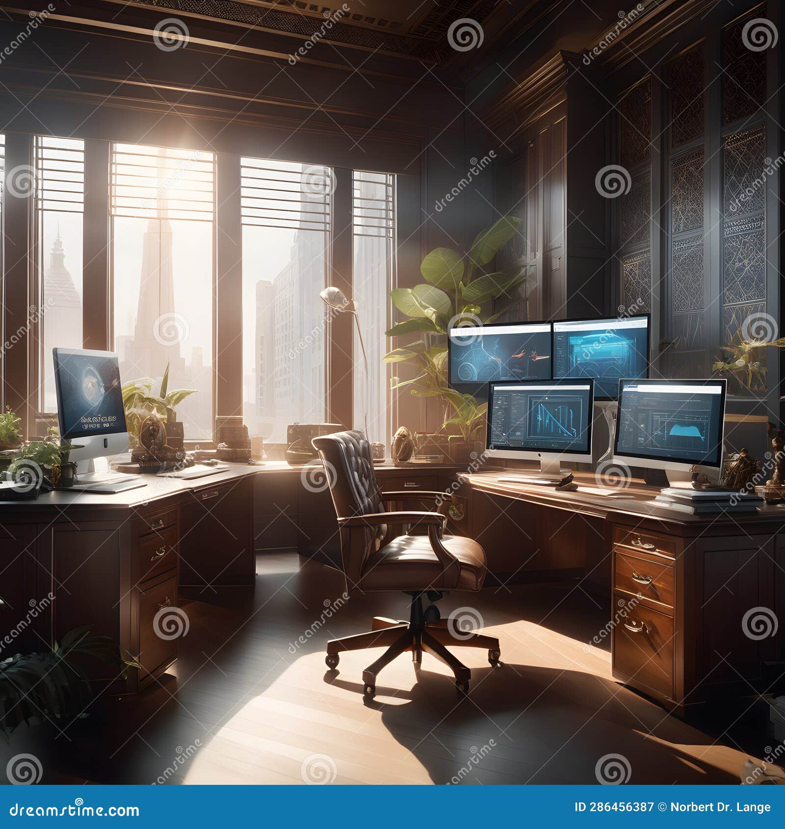 Office Space with Furniture, AI-Images Stock Illustration ...
