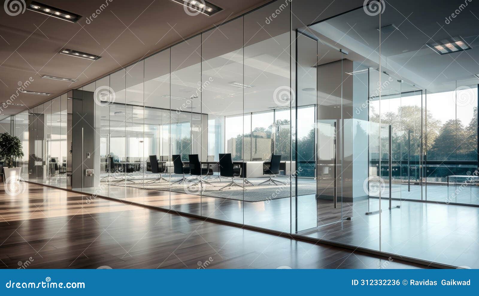 An Office Space with a Glass Wall and Partition for Transparency and ...