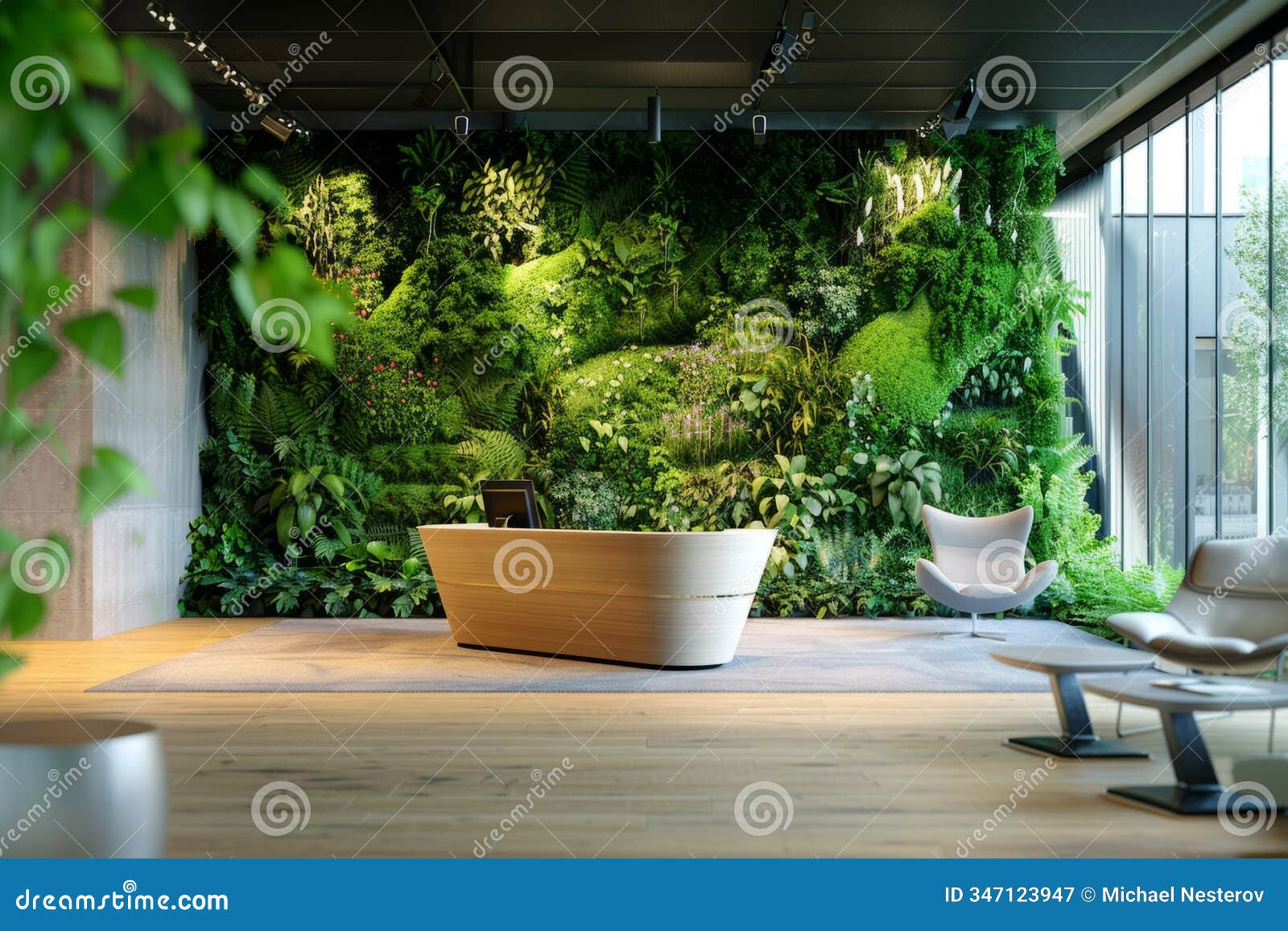 Office Space with Landscaping, Vertical Garden Stock Image - Image of ...