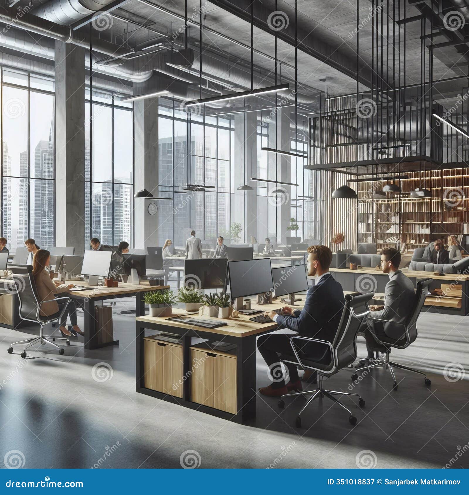Office Space a Modern Office Space with Employees Working at the Stock Illustration ...