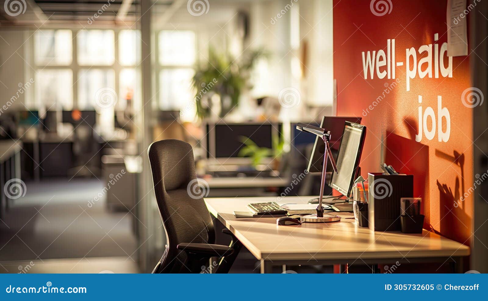 Office Space with Text Well-Paid Job Stock Illustration - Illustration ...