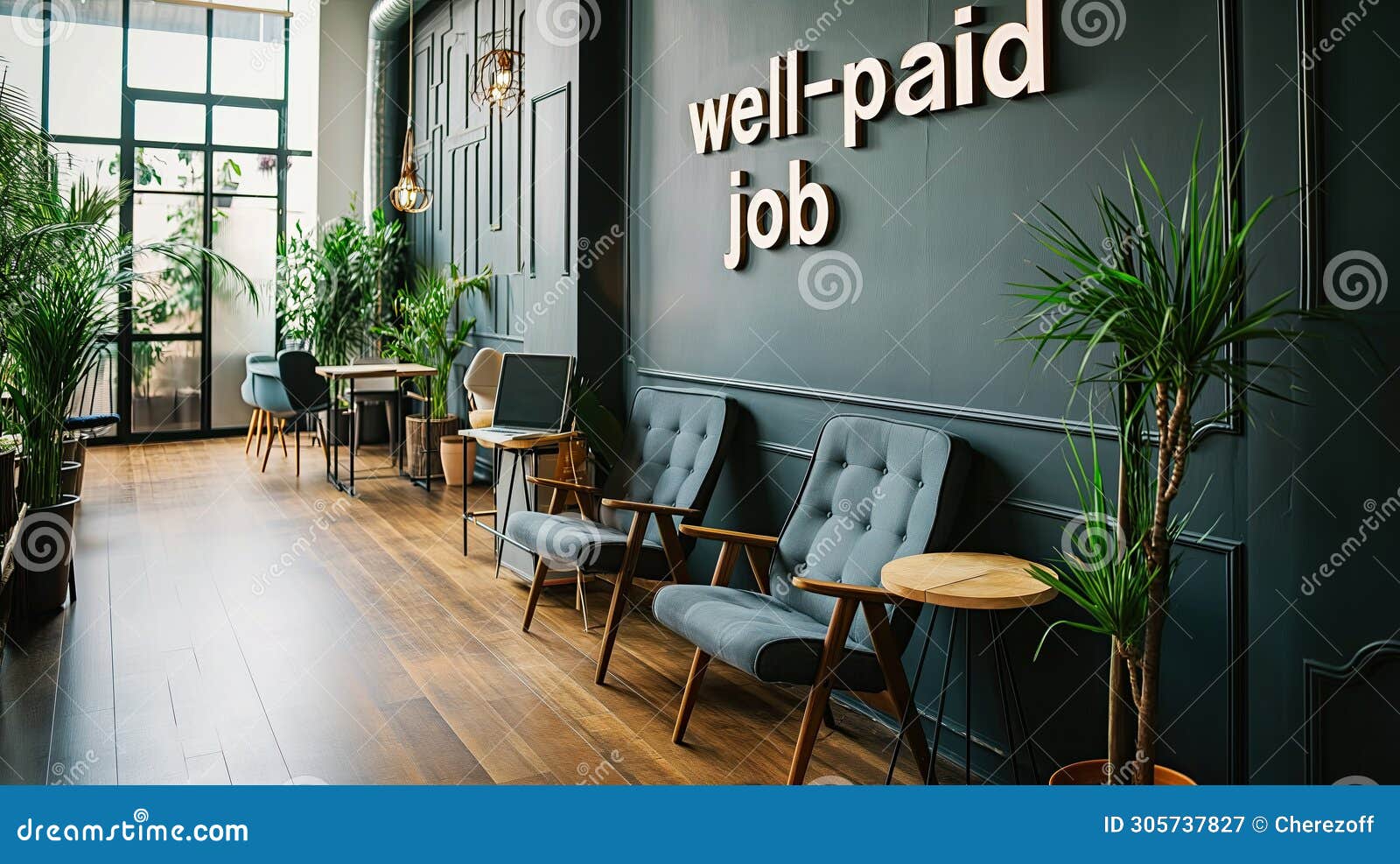 Office Space with Text Well-Paid Job Stock Image - Image of hall ...