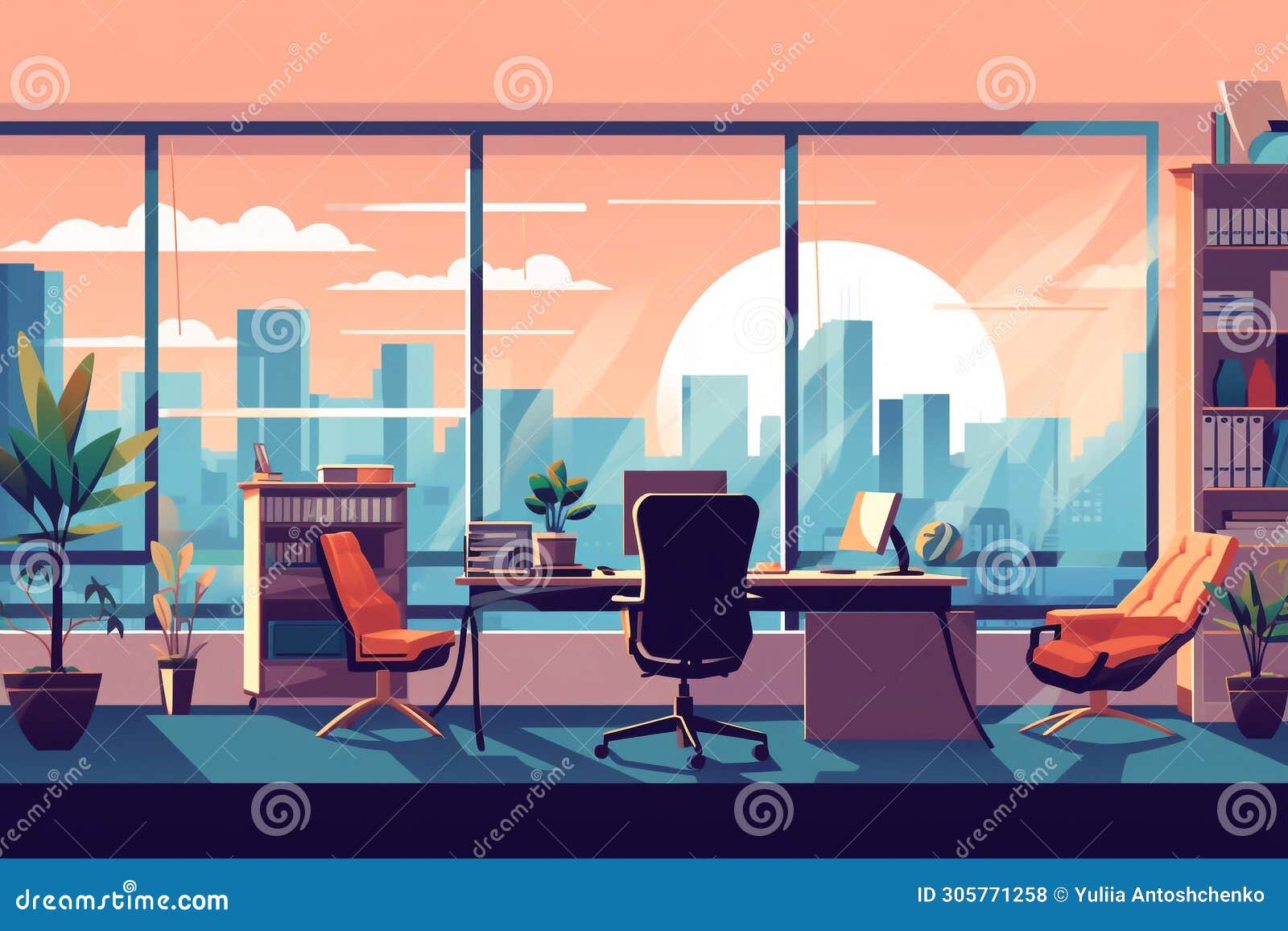 Office Space with a View of the City. Office Work Stock Illustration ...