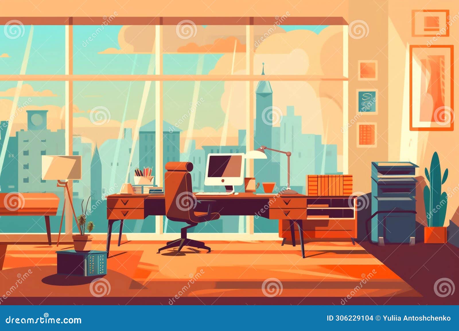 Office Space with a View of the City. Office Work Stock Illustration ...