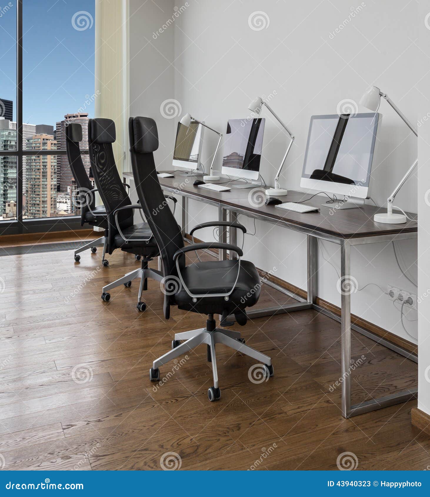 Office Space with Working Places Stock Image - Image of light, city ...