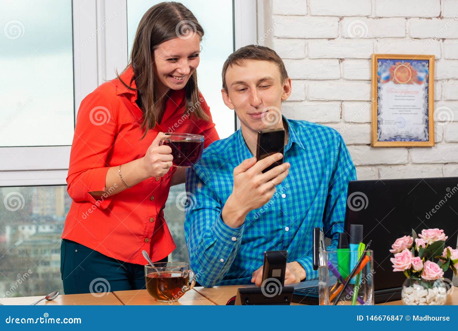 Office Staff Drinking Tea at Work Stock Image - Image of informal ...
