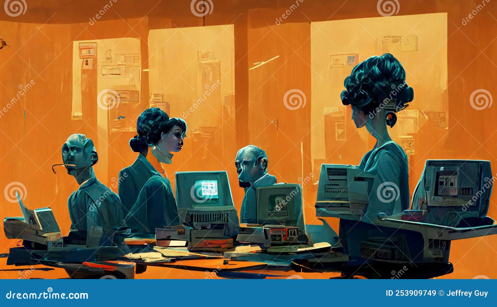 Office Staff Members in Front of Their Computers at Their Workstations ...