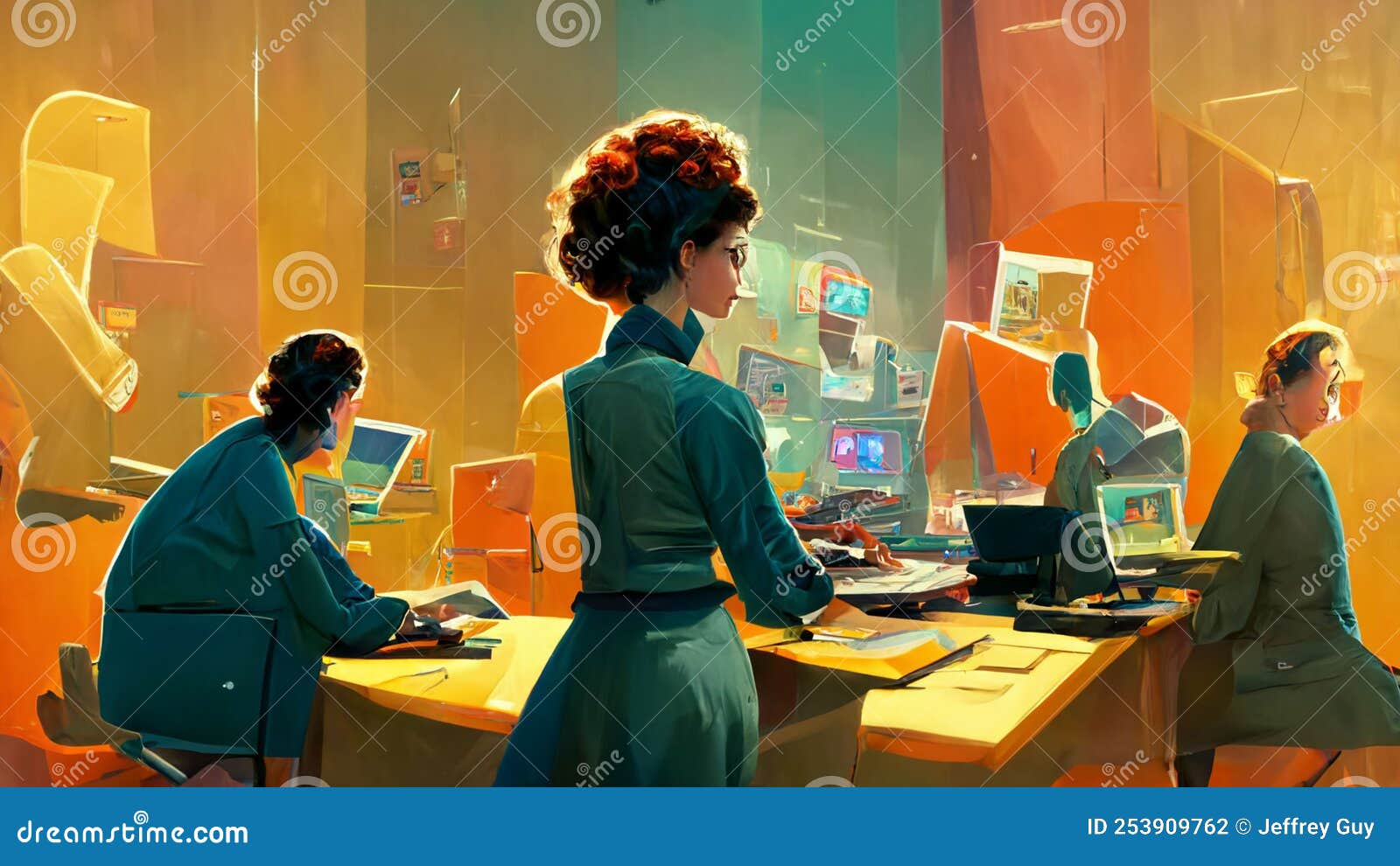 Office Staff Members in Front of Their Computers at Their Workstations ...