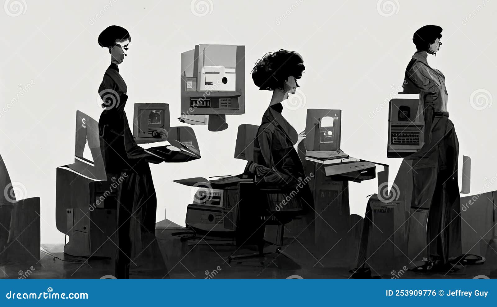 Office Staff Members in Front of Their Computers at Their Workstations ...