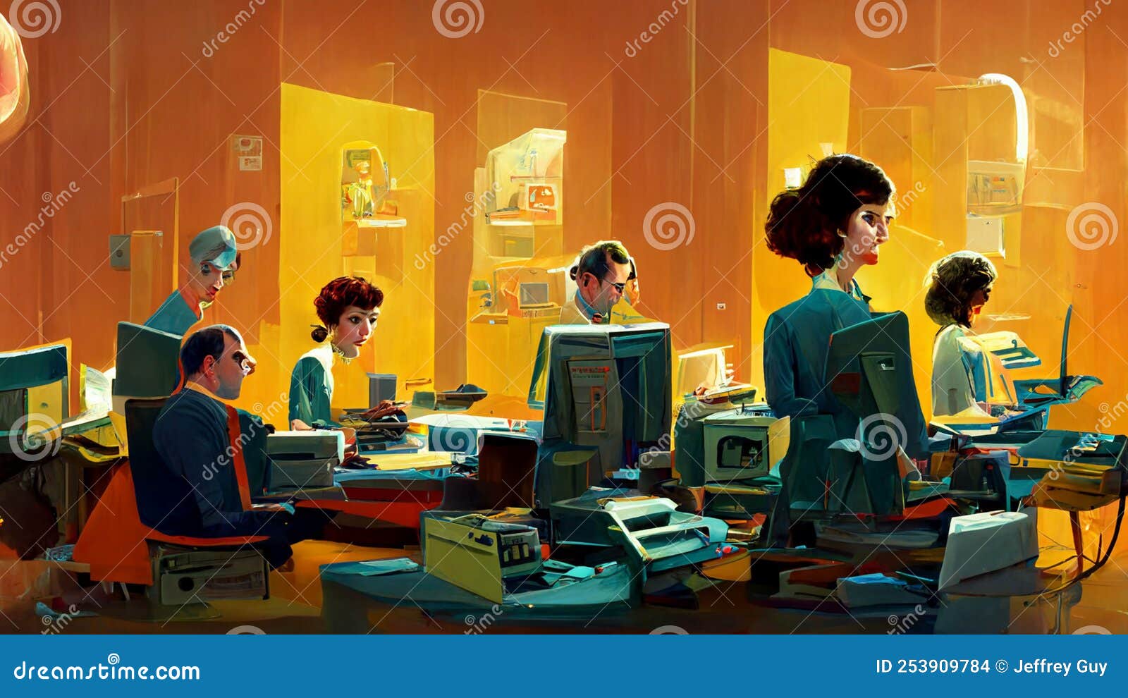 Office Staff Members in Front of Their Computers at Their Workstations ...