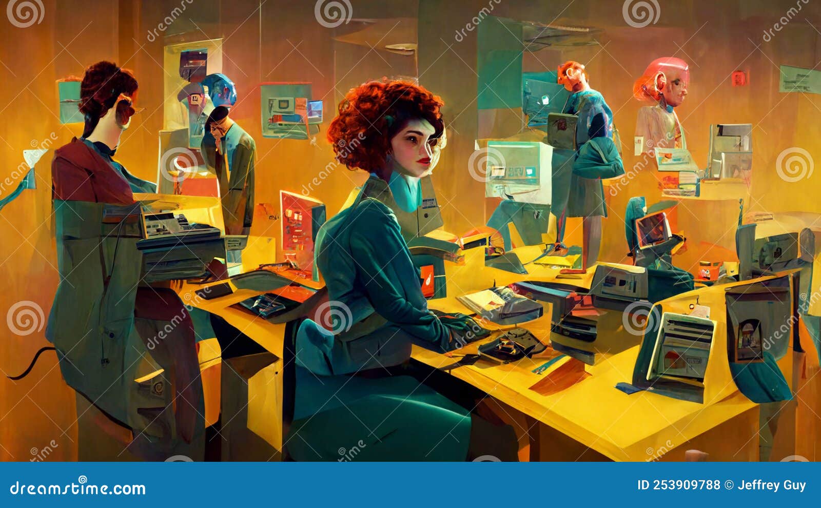 Office Staff Members in Front of Their Computers at Their Workstations ...