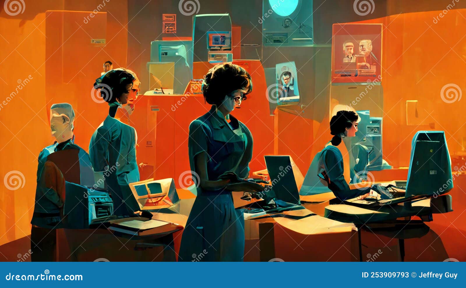 Office Staff Members in Front of Their Computers at Their Workstations ...